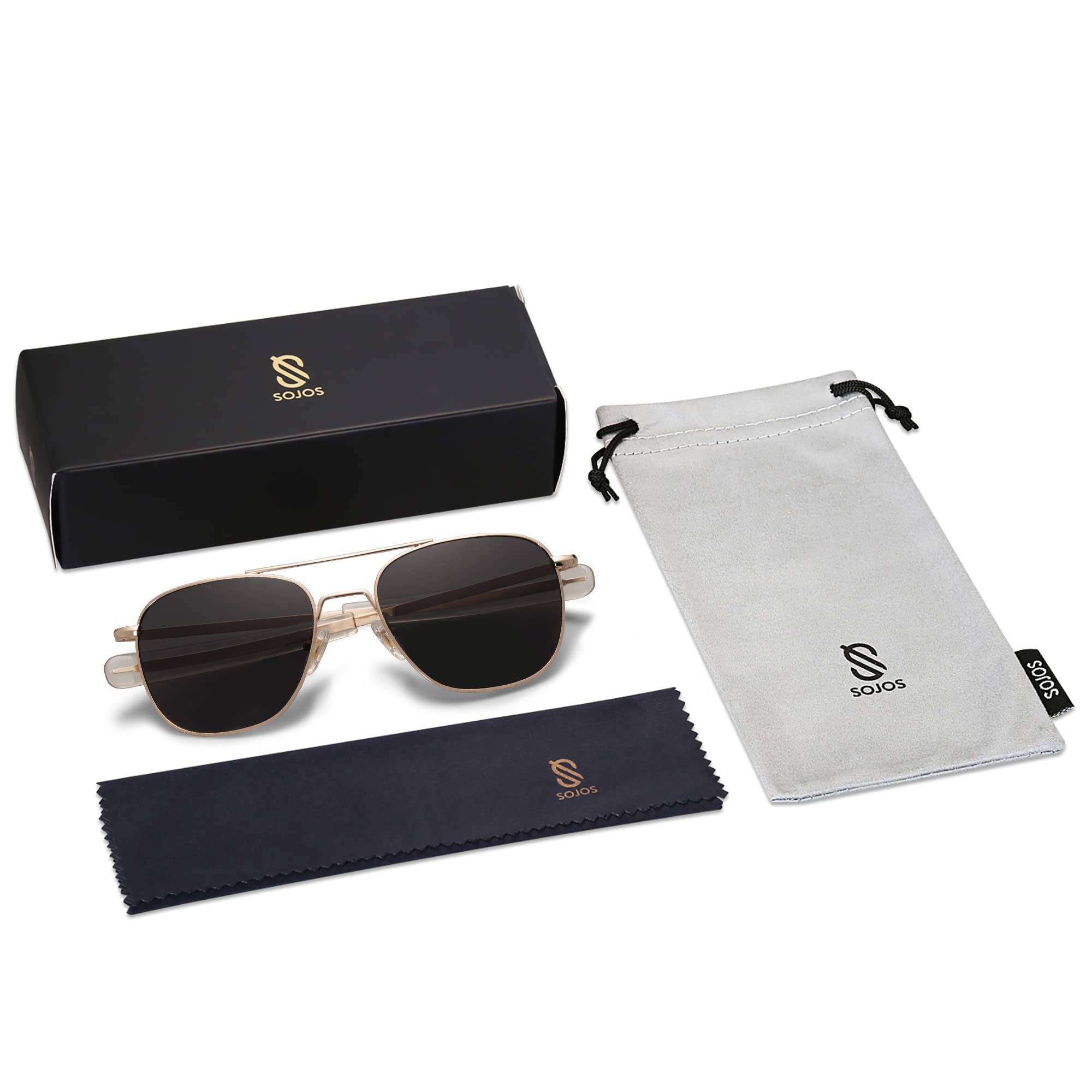SOJOS Small Polarized Aviator Sunglasses for Men Women Classic Double Bridge Square Aviators SJ1179, Bright Gold/Grey