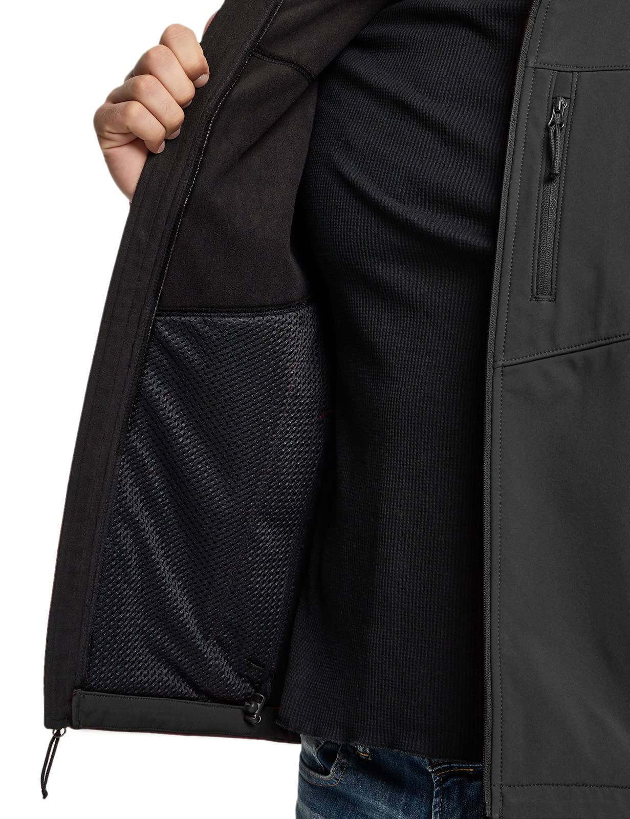 TSLA Men's Full-Zip Softshell Winter Jacket, Waterproof Fleece Lined Athletic Jacket, Outdoor Sport Windproof Jackets, Softshell Black, Medium