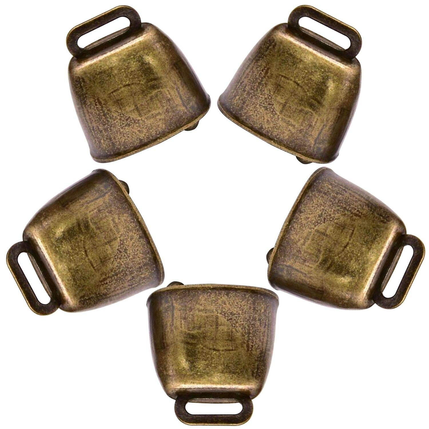 OUQYLG 5 Pack Pet Bell Anti-Lost Bells Animal Bell Cow Horse Sheep Grazing Metal Copper Bells,Cattle Farm Animal Loud Bronze Bell