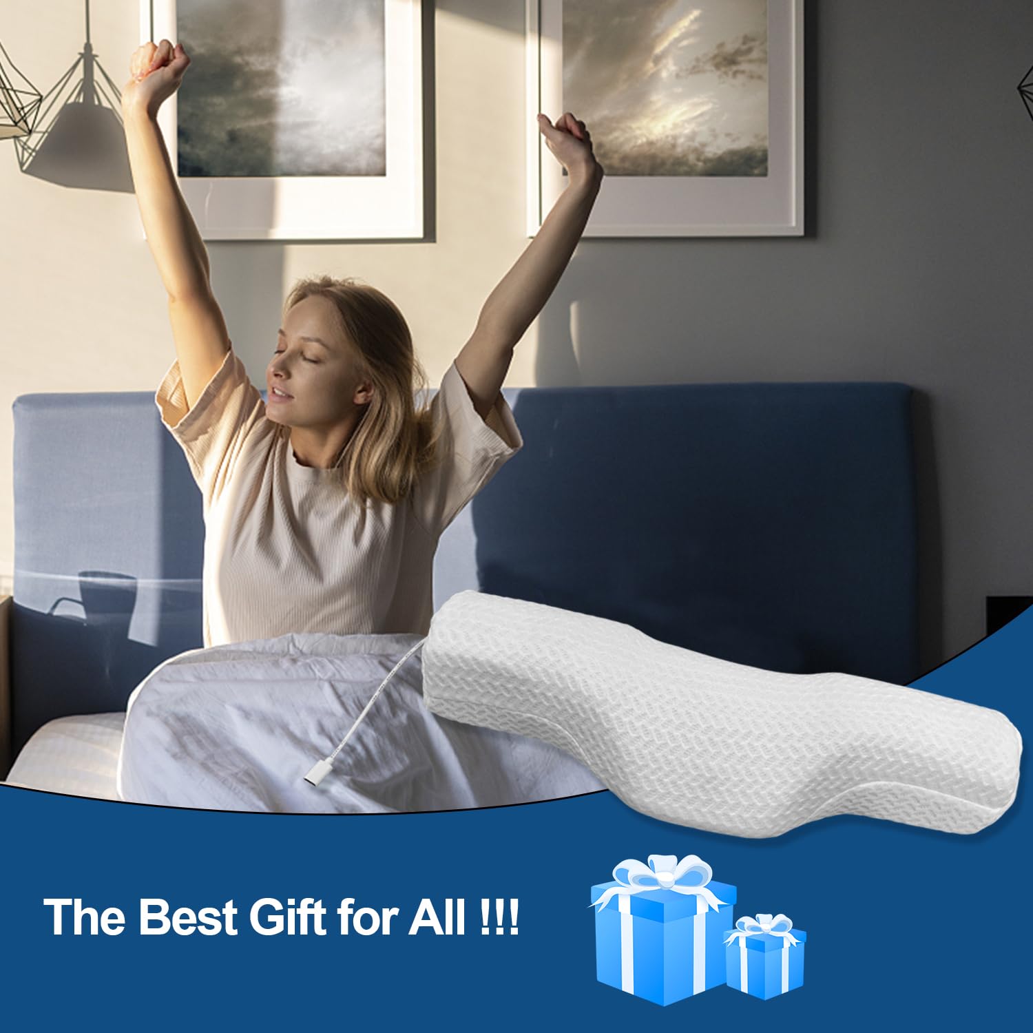 NEWARR Heated Neck Pillow Memory Foam Cervical Pillow, Heated Neck Stretcher for Stiff Neck Pain Relief, Neck Support Pillow with Magnetic Therapy and Detachable Pillowcase