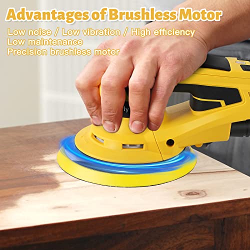 Wood Sander,Electric Random Orbital Sander,Brushless Motor 6"" Disc Size 350W 10000 RPM Polisher Sanding Variable Speed Tool for Woodworking, Polishing, Carpentry