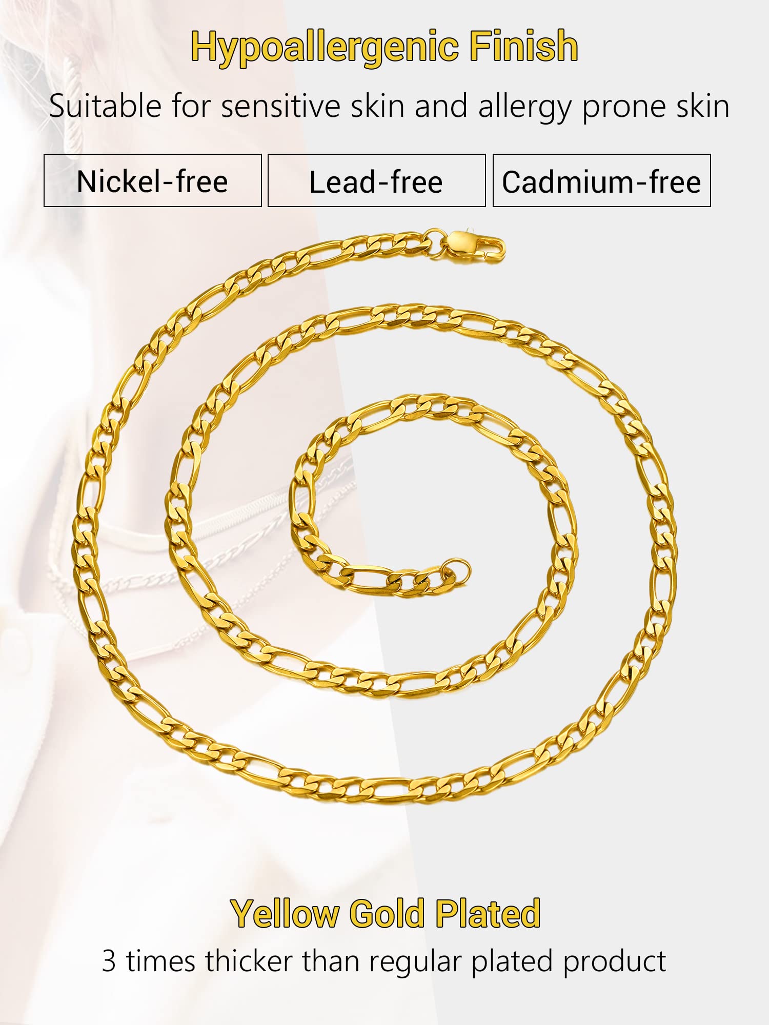 PROSTEEL Figaro Chain Gold Necklace 4mm Dainty Cute Chains 14 Inch Layered Necklaces For Men