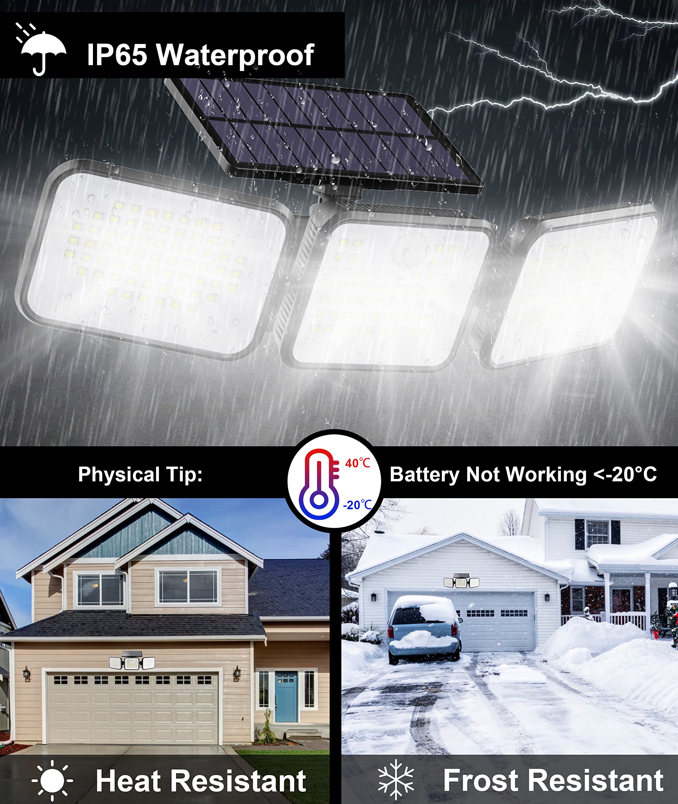 Solar Outdoor Lights 2000LM 180 LEDs, Solar Flood Lights Outdoor Motion Sensor with Remote, 3 Adjustable Heads, 360° Illumination, 3 Lighting Modes, IP65 Solar Security Lights for Garage Yard 2 Pack