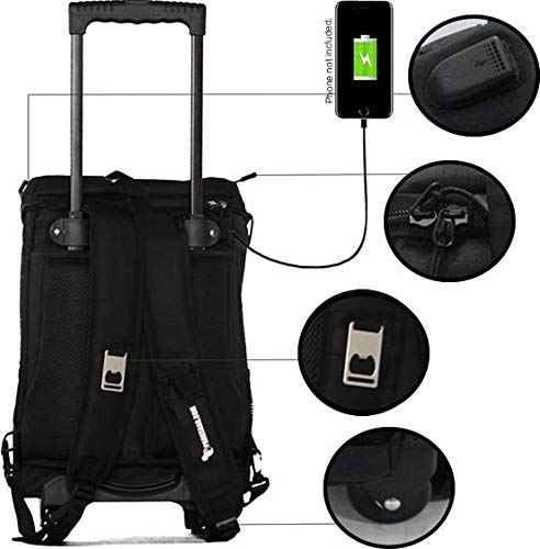 Parks Bag - Leak-Proof Soft Sided Insulated Trolly Cooler Backpack with Wheels, USB Port and Bonus Foldable Stool. 32 Can Capacity for Picnics, Camping, Hiking, Beach and The Outdoors.