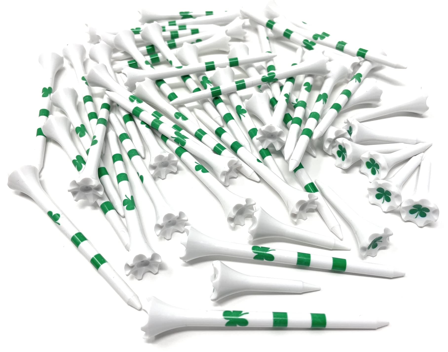 NorthPointe Golf Tees Plastic Combo Length Pack of 50 includes (40 Count) 3 ¼” Plastic Golf Tees + (10 Count) 1½ Plastic Short Tees for Irons, Hybrids, Par Threes (Four Leaf Clover/Shamrock)