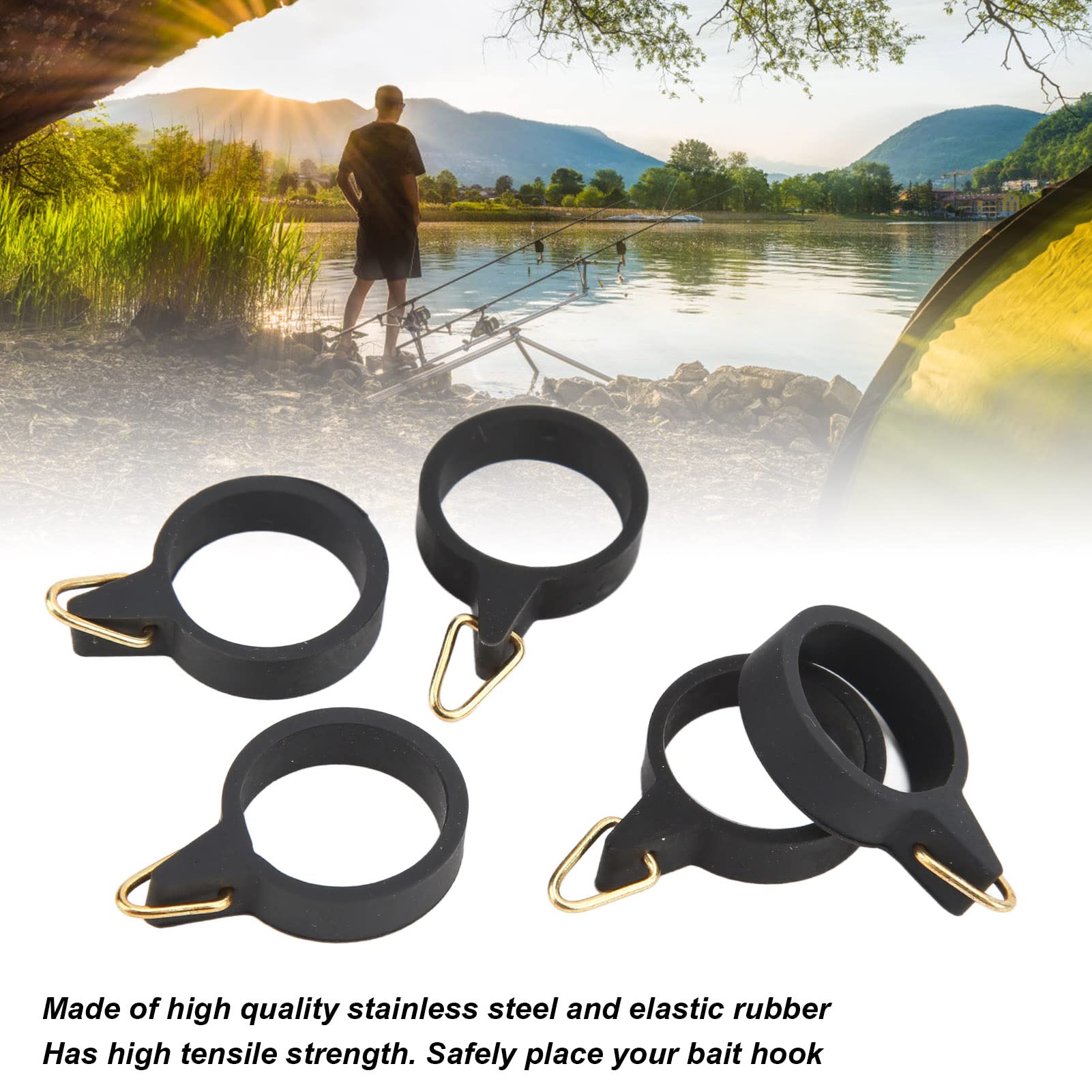 Yeuipea Fishing Rod Hook Holder,5pcs Fishing Rod Hook Holder Rubber Circle Stainless Steel Fishing Pole Hook Keeper for Bait Tool(Medium)
