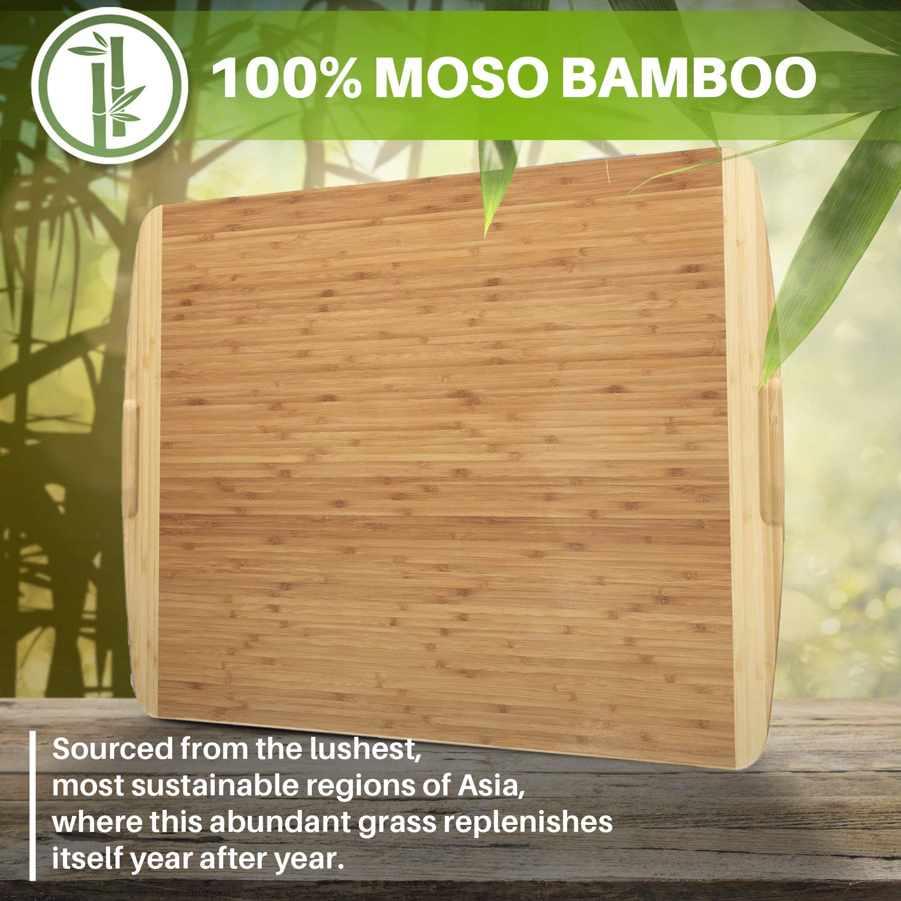 XXL Bamboo Cutting Board and Food Grade Oil Spray by Greener Chef