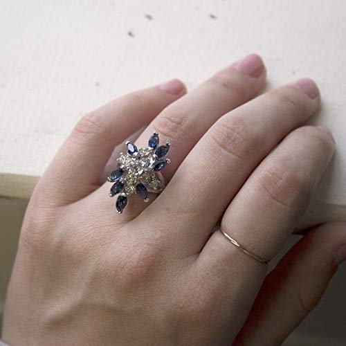 Providence Vintage Jewelry Sapphire Saworovski Crystals And Cvlear Austrian Crystals 18k White Gold Plated Cluster Ring