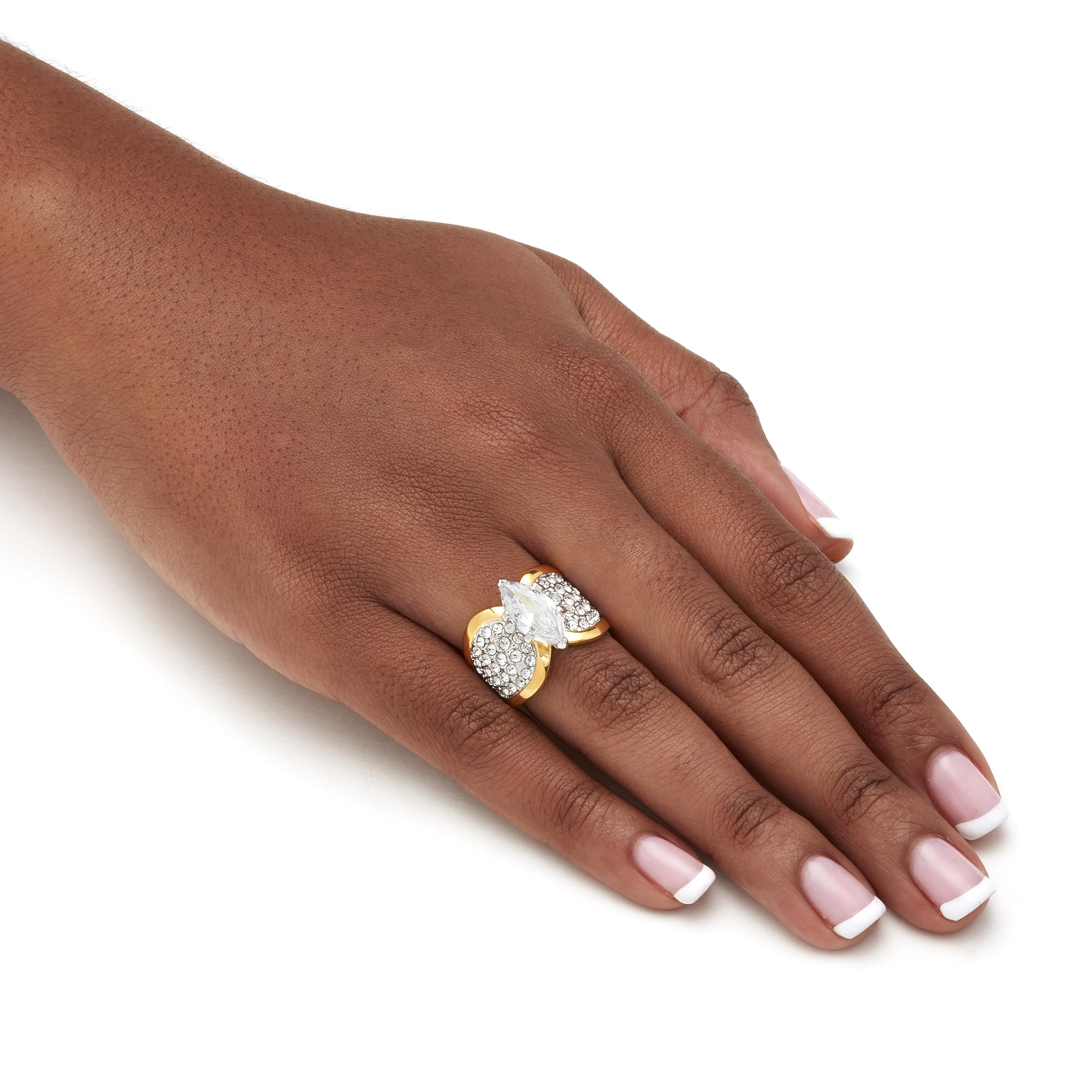 PalmBeach Yellow Gold-Plated Marquise Cut Cubic Zirconia and Round Simulated Crystals Engagement Ring Sizes 7-12 Size 9