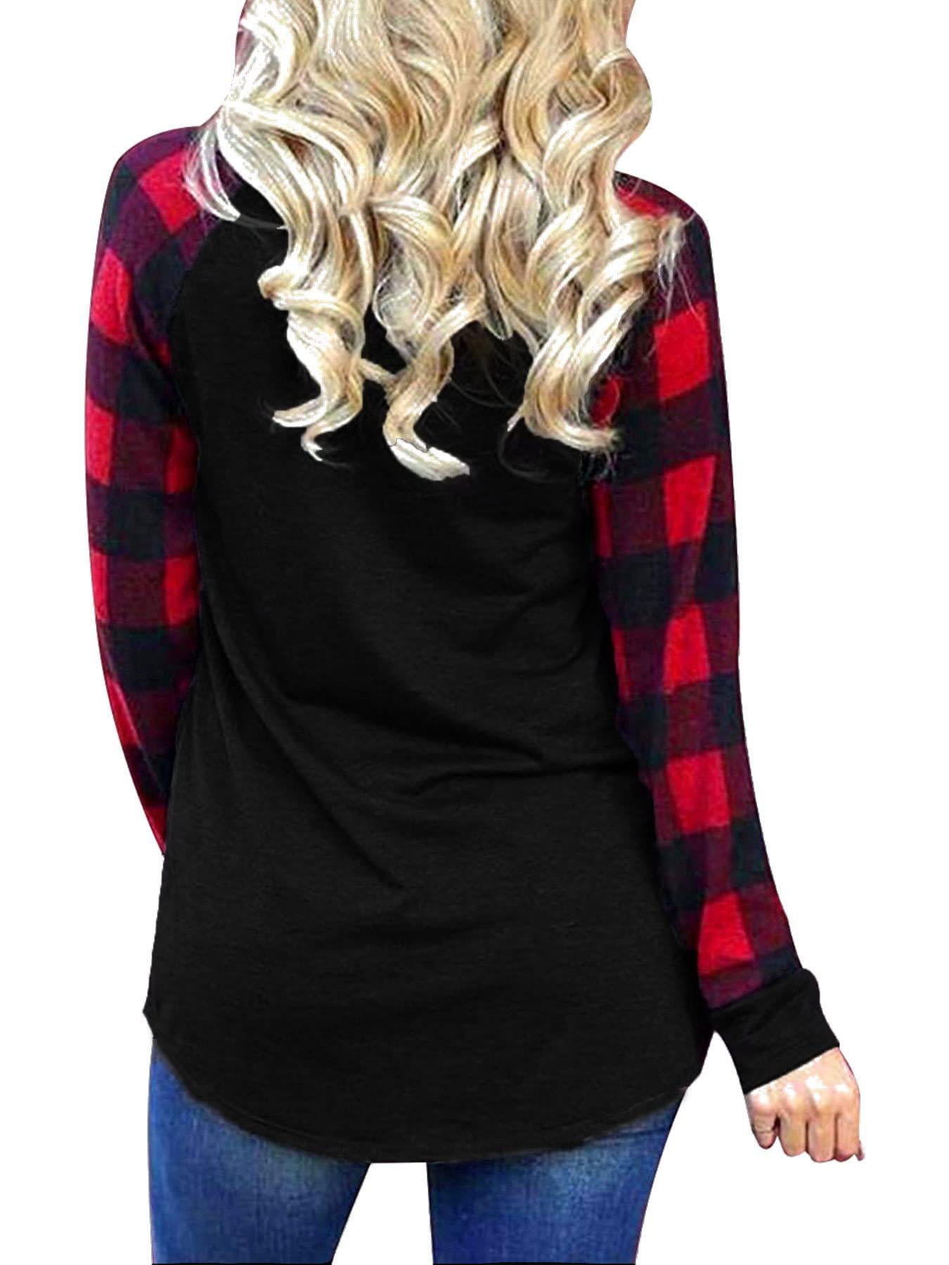TSMNZMU Womens Valentine's Day T-Shirt Splicing Sleeve Raglan Shirt Love Heart Printed Buffalo Plaid Graphic Tees