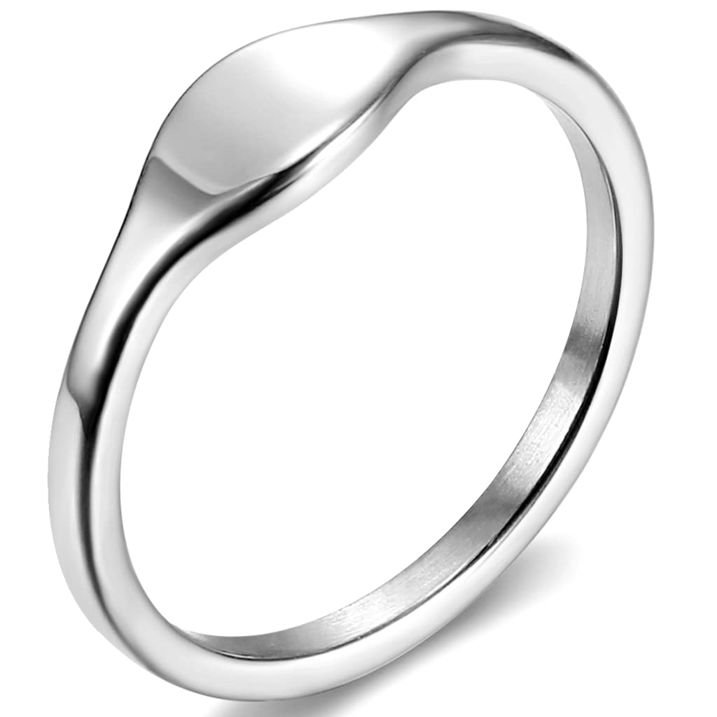 Stainless Steel Classic Simple Plain Oval Shape Wedding Band Promise Valentines Ring (Silver, 5)
