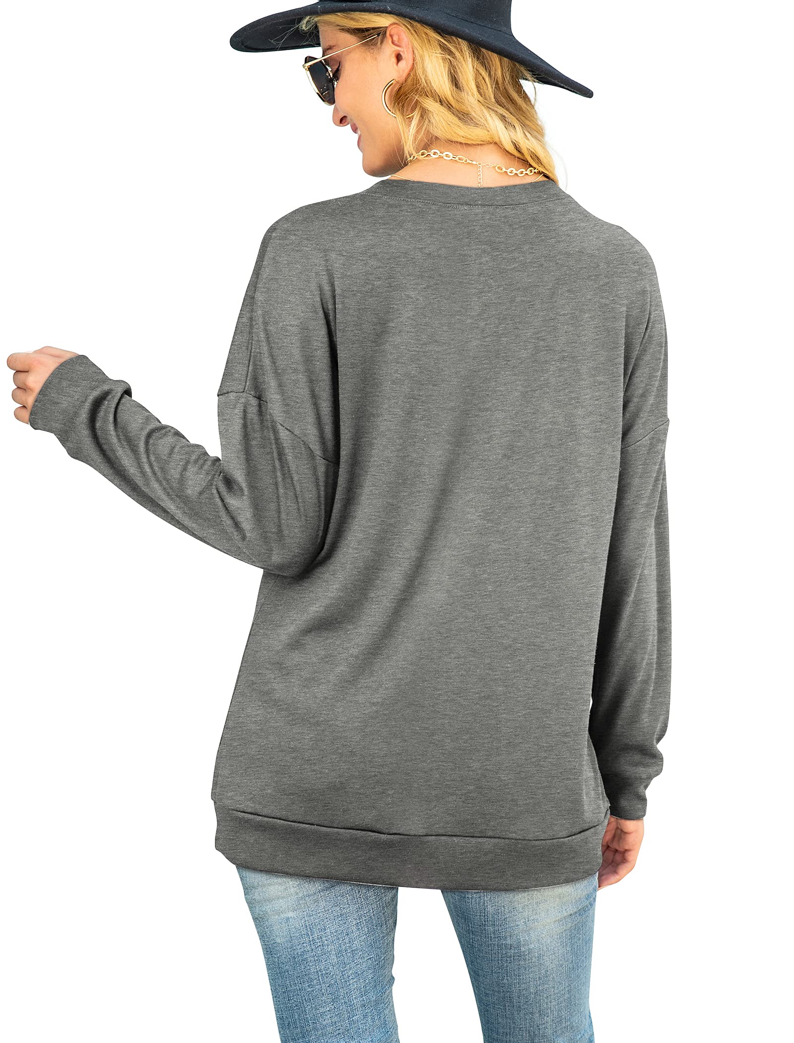 Saloogoe Tunic Sweatshirt for Women Oversized Long Sleeve Shirts Button Casual Tops Grey M