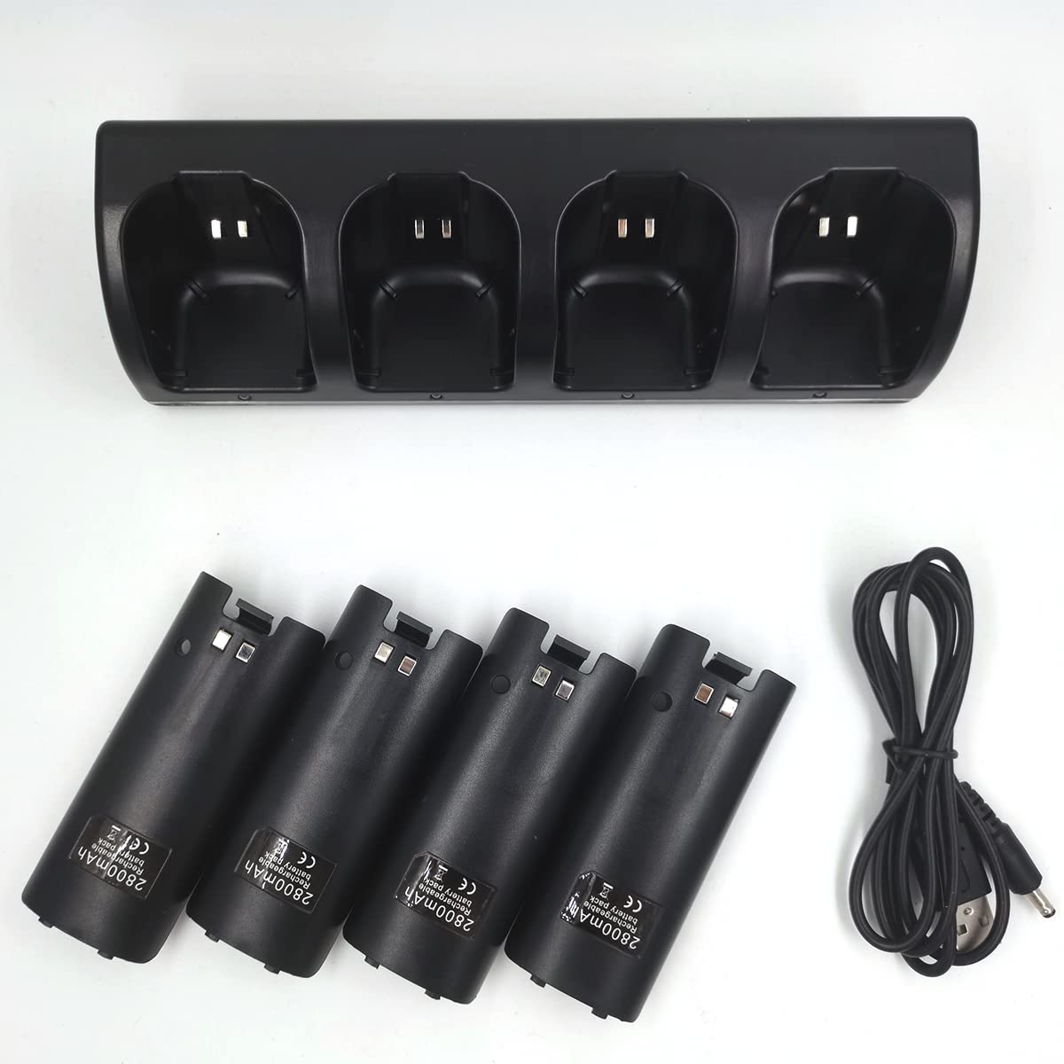 Tuboopy Wii Remote Charging Station for Nintendo Wii U 4-in-1 Controller Charger Cord Controller Charger Dock Box for WII U Remote Black (4 Pcs Batteries+USB Cable+Charger Station)