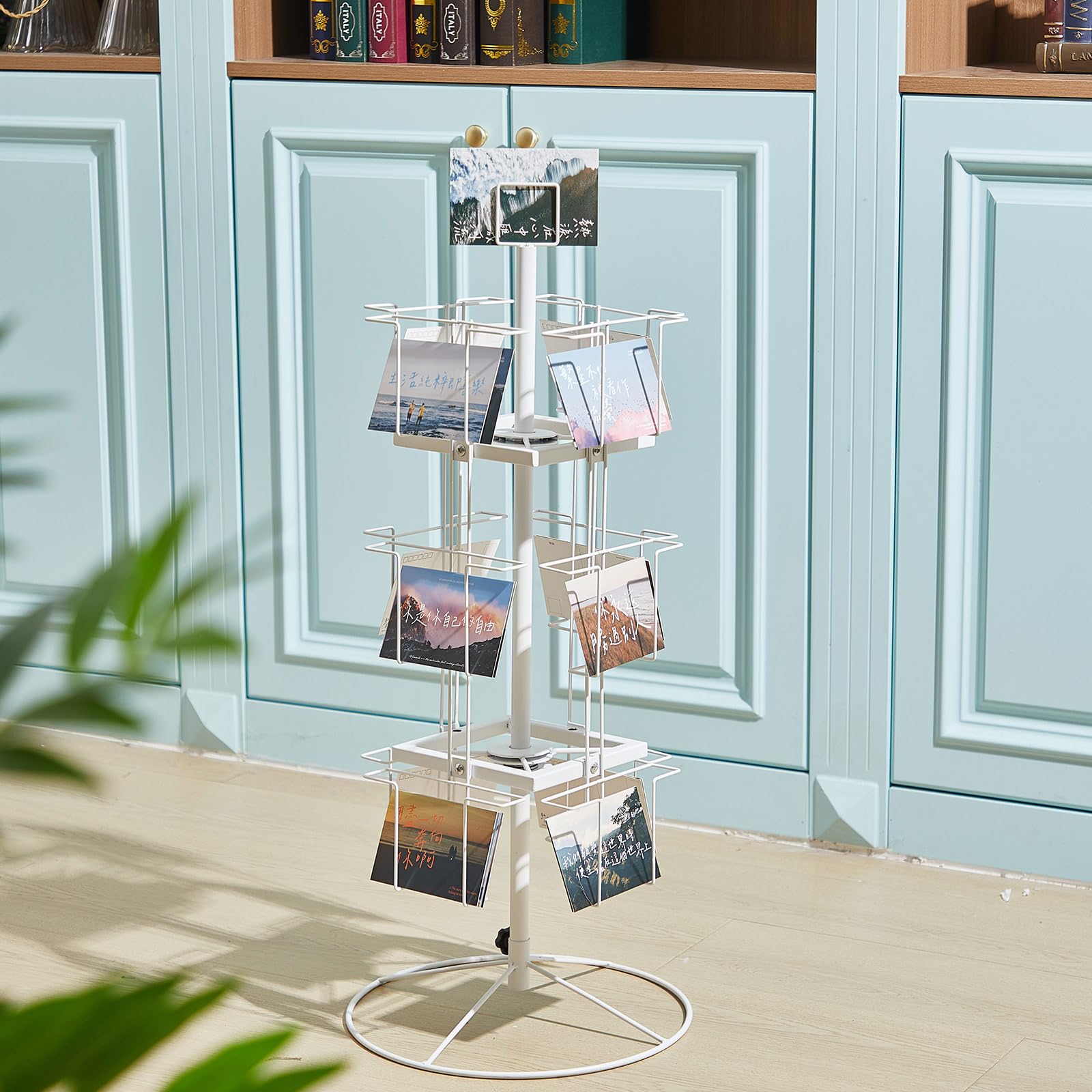 Zonon 2 Pcs 12 Pocket 3 Tier Metal Rotating Card Display Stand for 5"x7" Cards Rotating Countertop Greeting Card Rack Spinning Postcard Greeting Card Holder for Grocery Stores Retail Floor Showcase