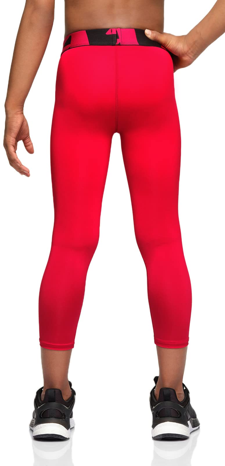 TSLA Boys Youth UPF 50+ Compression Pants Baselayer, Cool Dry Running Tights, 4-Way Stretch Workout Leggings, Capri 2Pack Navy/Red, 8
