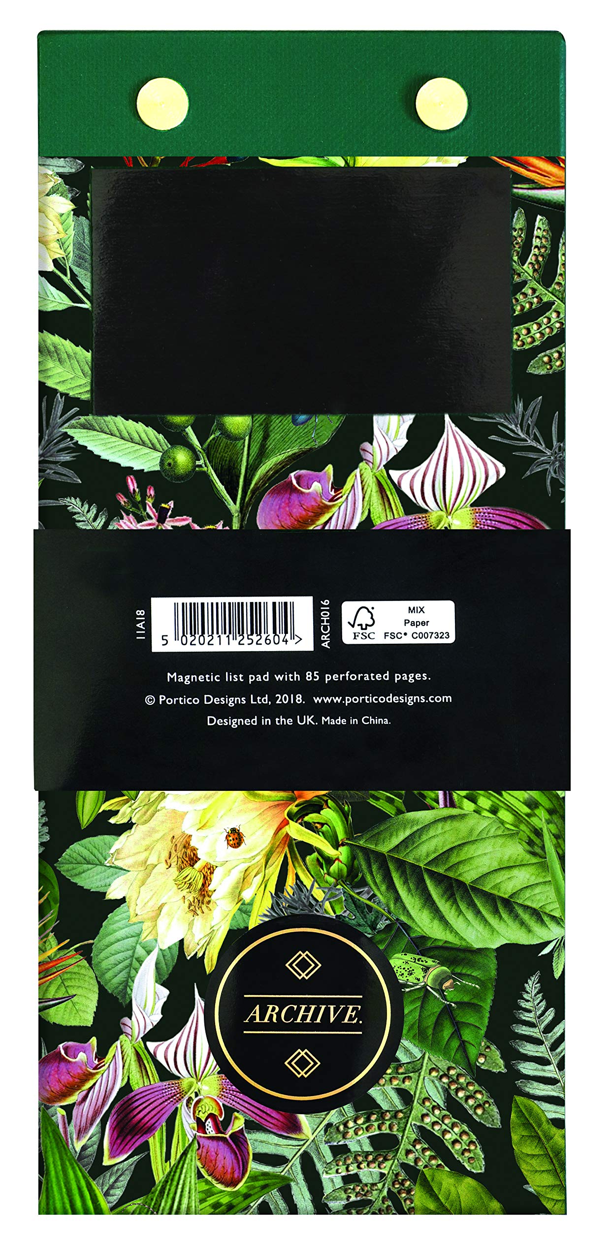 Portico Designs Magnetic List Pad Archive Collection 85-Page Notepad, 8.5" x 3.7", Green/Gold