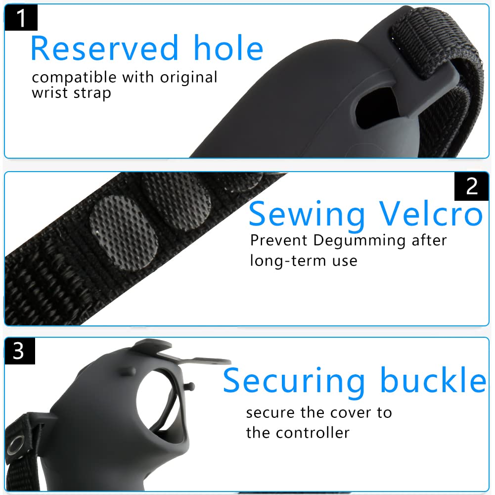 Riokko VR Controller Grip Covers for Quest 2,Anti-Throw Handle Sleeve Oculus Quest 2 Accessories with Nylon Adjustable Wrist Knuckle Strap