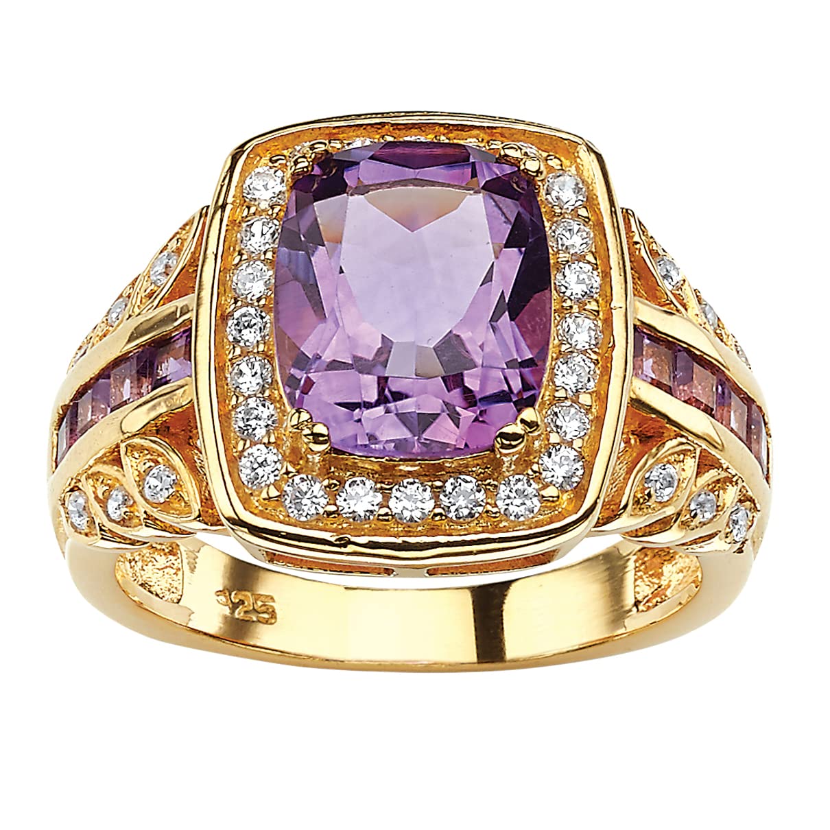 PalmBeach Yellow Gold-plated Sterling Silver Emerald Cut Genuine Purple Amethyst and Cubic Zirconia Ring Sizes 6-10 Size 8