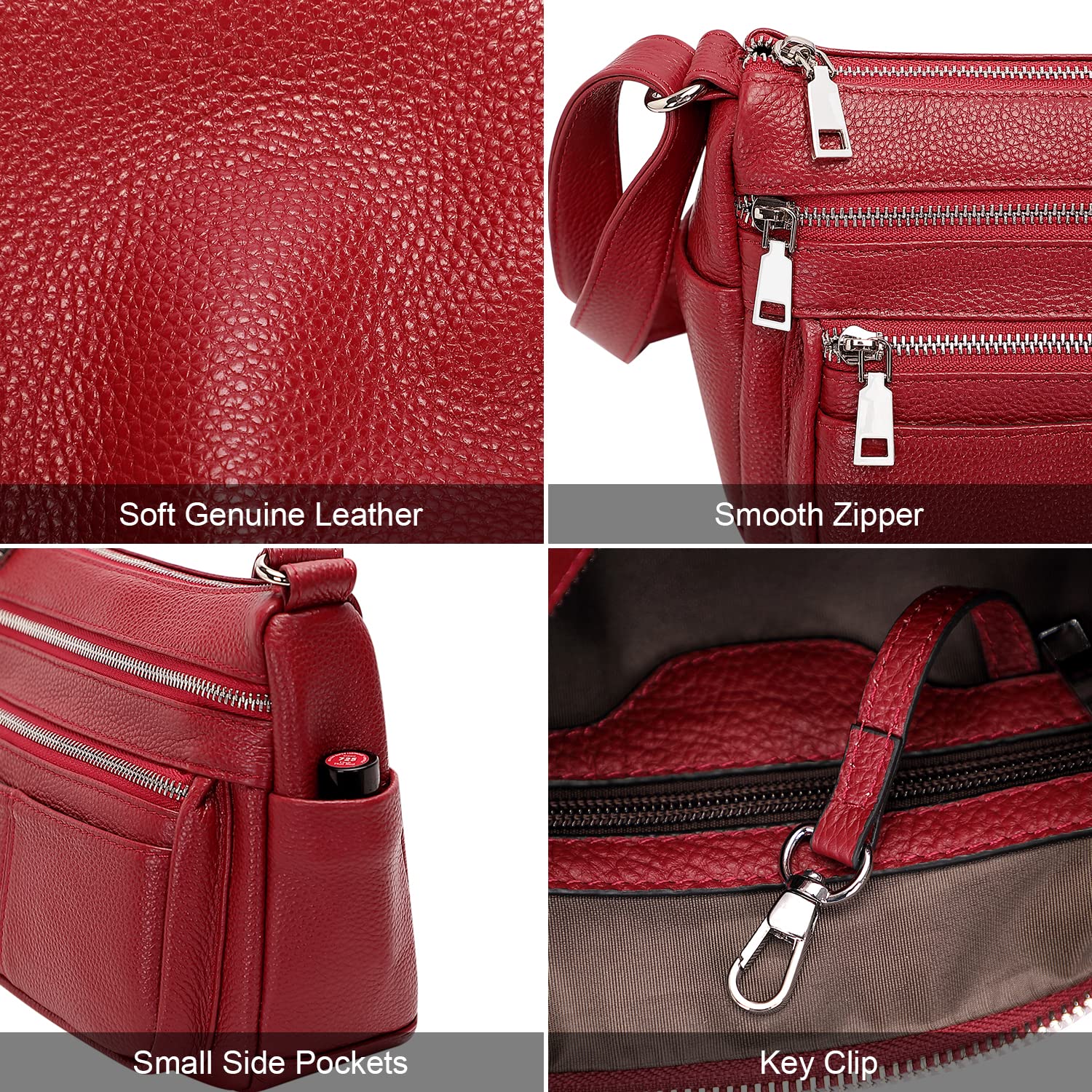 Over Earth Crossbody Bag for Women Soft Leather Purses and Handbags Multi Pockets Messenger Bag (Classic Black)