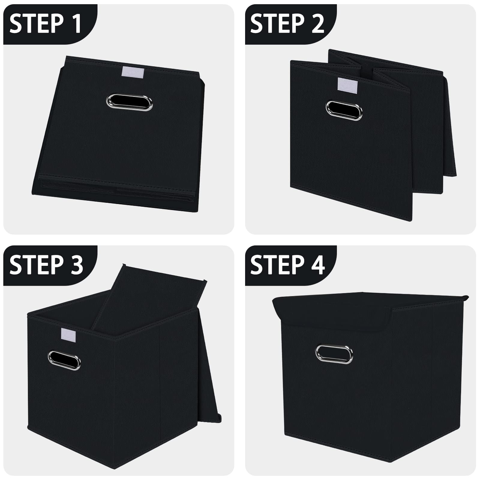 SEVENDOME Closet Organizers Fabric Storage Bins With Lids Collapsible Cube Storage Organizer Basket With Handles,Storage Boxes for Clothes Storage,Office Storage, Toys,3 Pack,(Black