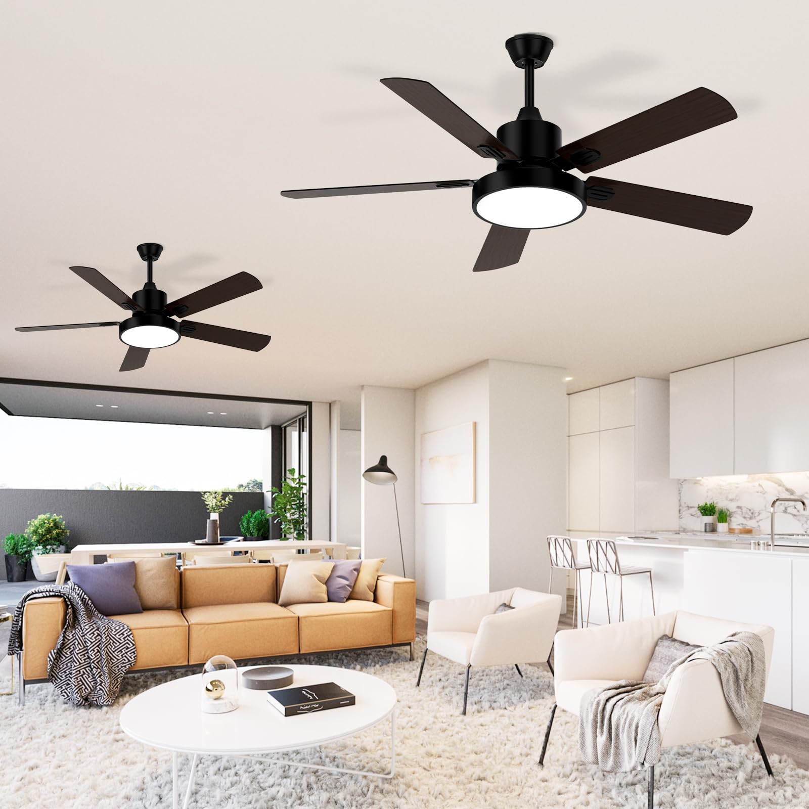 Obabala Ceiling Fans with Lights and Remote, Outdoor/Indoor Black Fan with Lights for Patio Bedroom Living Room,52 Inch