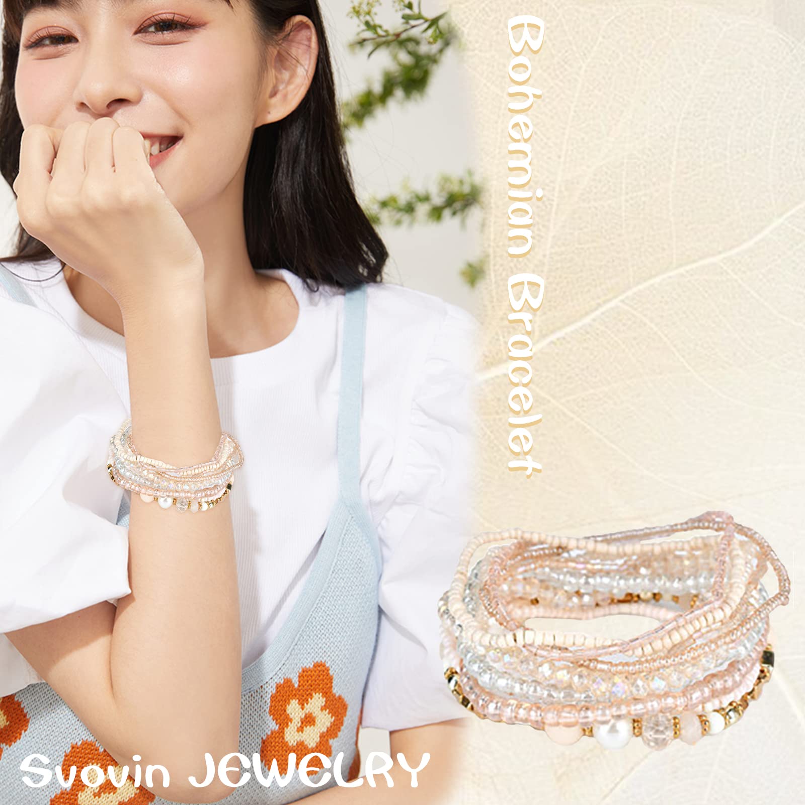Svovin 1-8 Sets Bohemian Stackable Bead Bracelets for Women Men Stretch Multilayered Bracelet Set Boho Multicolor Jewelry C