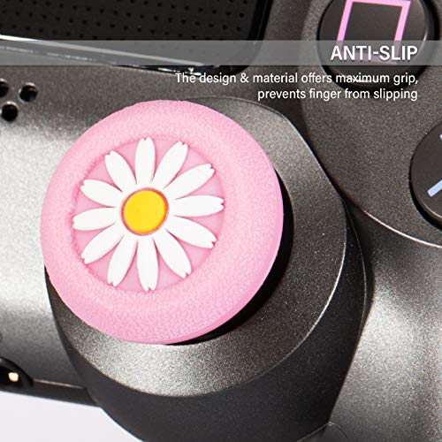 PlayRealm NO Falling Off Thumbstick Extender & Silicone Grip Cover 2 Sets for PS5 & PS4 Controller (RO)