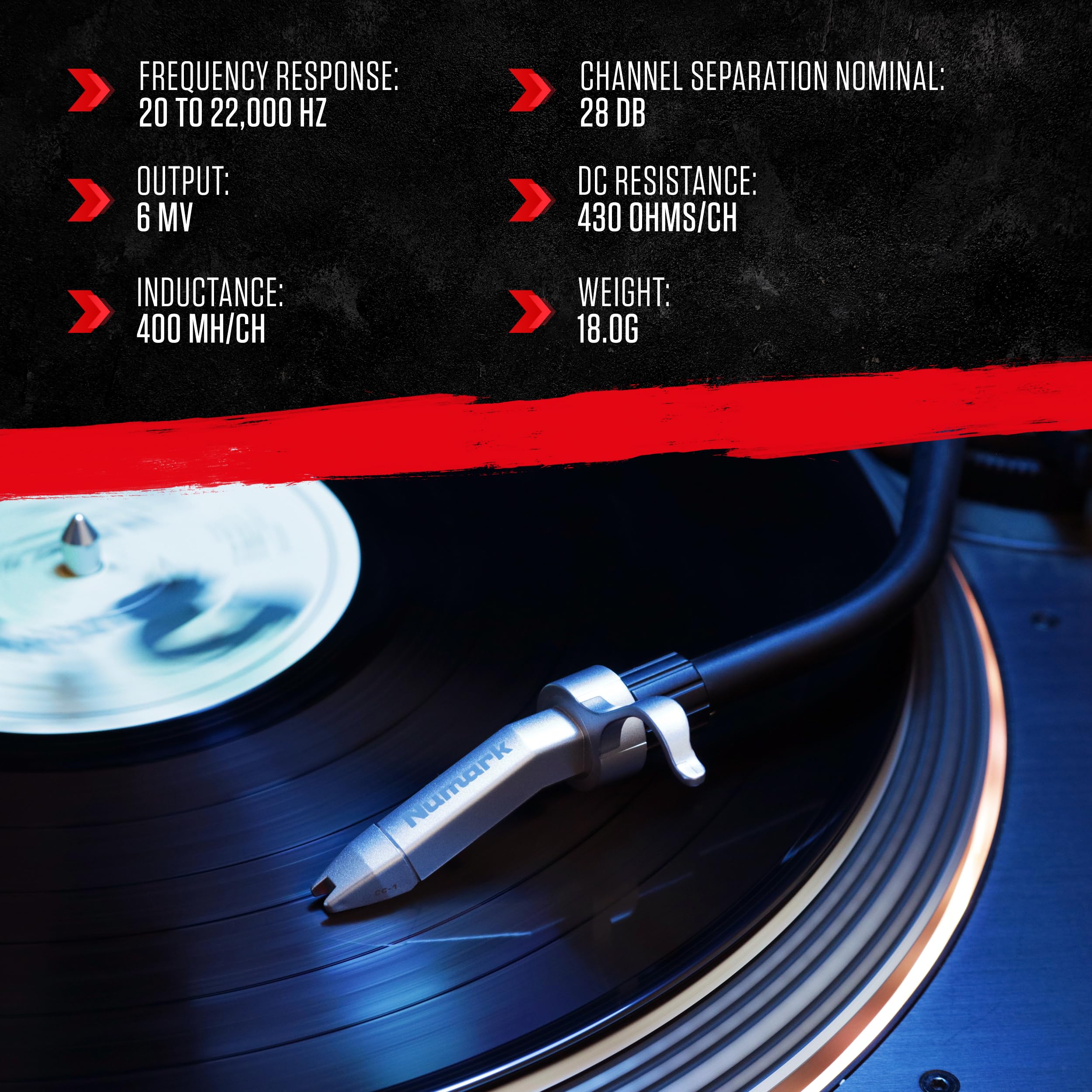 Numark CC-1 | Premium, Ultra-Robust DJ Cartridge (Headshell & Stylus) for Turntables - Perfect for Mixing & Scratching
