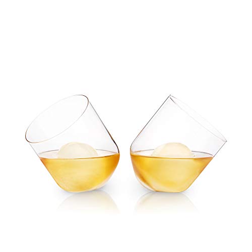 Viski Rolling Crystal Whiskey Tumblers Set of 2 - Premium Crystal Clear Glass, Classic Lowball Cocktail Glasses, Scotch Glass Gift Set - 12 oz