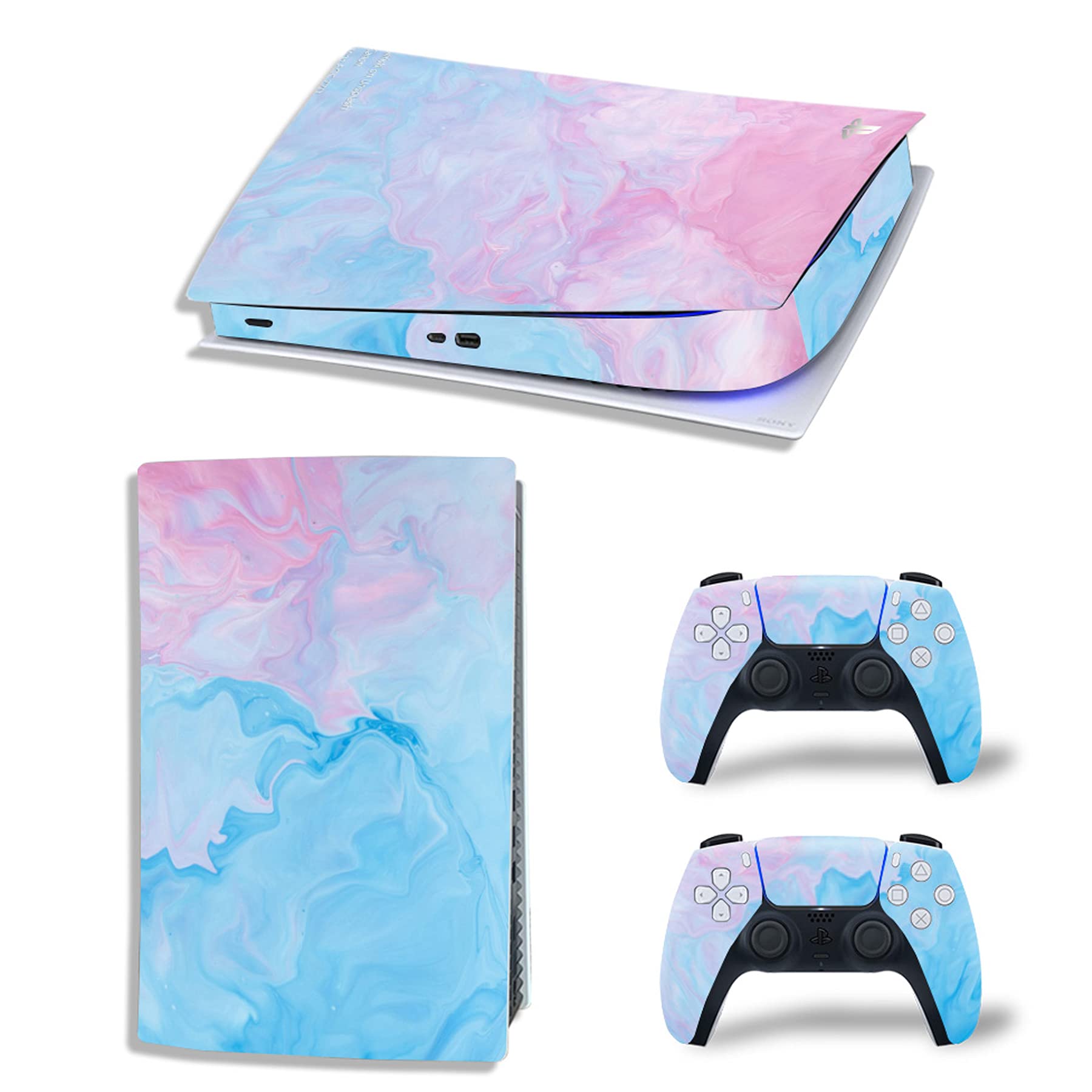 Skin Sticker for PS5 Console and Wireless Controller Full Set Decal Cover Skin Wrap for Playstation 5 Digital Edition (Light Color)