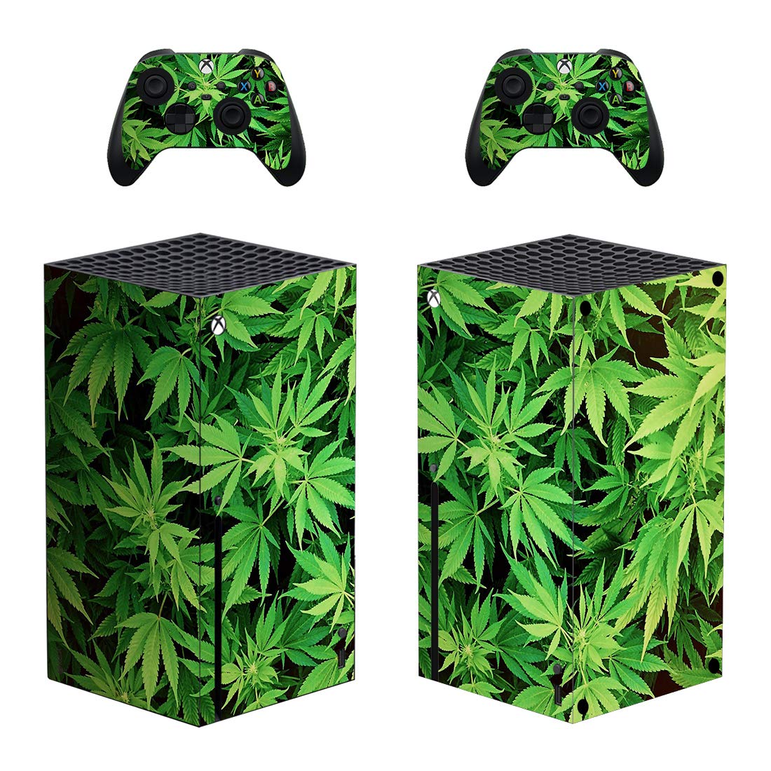 Skin Stickers for Xbox Series X,Full Body Vinyl Skins Decal Protective Cover for Xbox Series X Console Wrap Sticker and Controllers Decals with 4 Pcs Thump Grip Caps (Green Weeds)