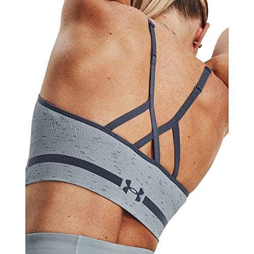 Under Armour Women's Seamless Low Long Heather Bra, (465) Harbor Blue / / Gravel, Medium