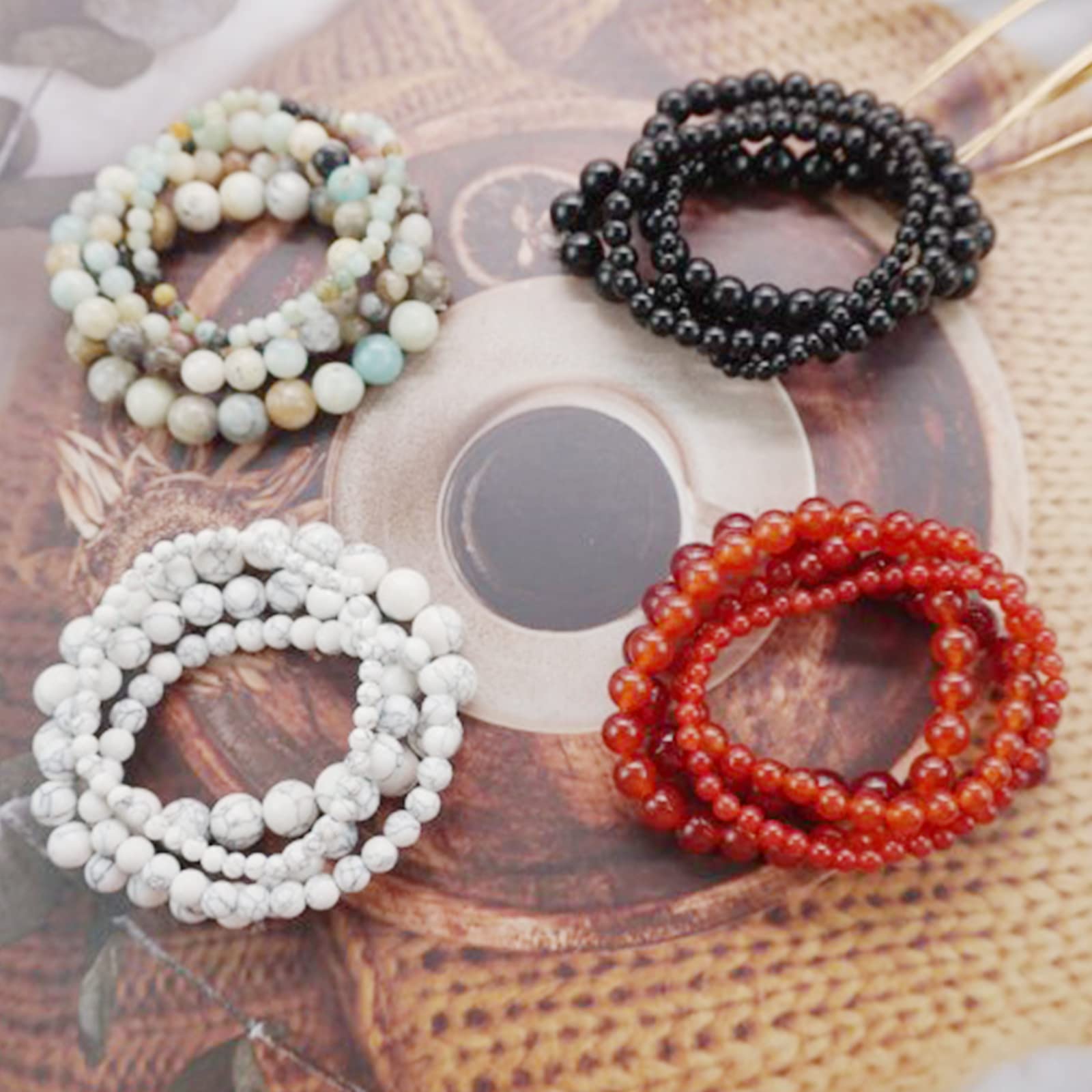 Svovin 16 Pcs Semi-Precious Gemstone Beaded Bracelets for Women Crystal Stackable Bracelets Stretch Multilayered Bracelets Set Natural Stone bead Bracelet