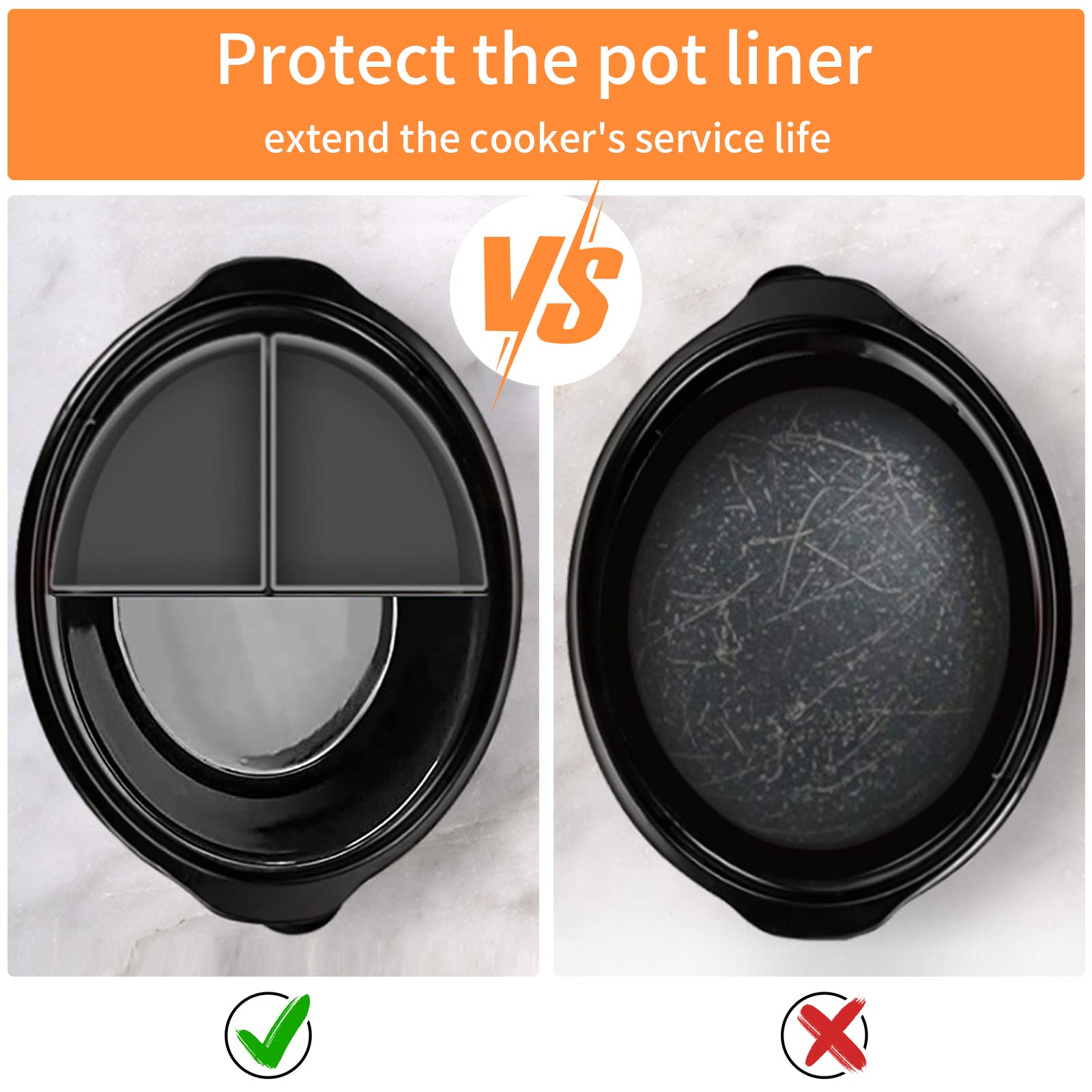 Slow Cooker Liners Divider 4 in 1, Silicone Crockpot Liner fits 6QT, Silicone Crockpot liner Reusable, Safe Food Grade Silicone Cooking Liner for 6 Quart Pot High Thermostability,Leak proof,Easy Clean