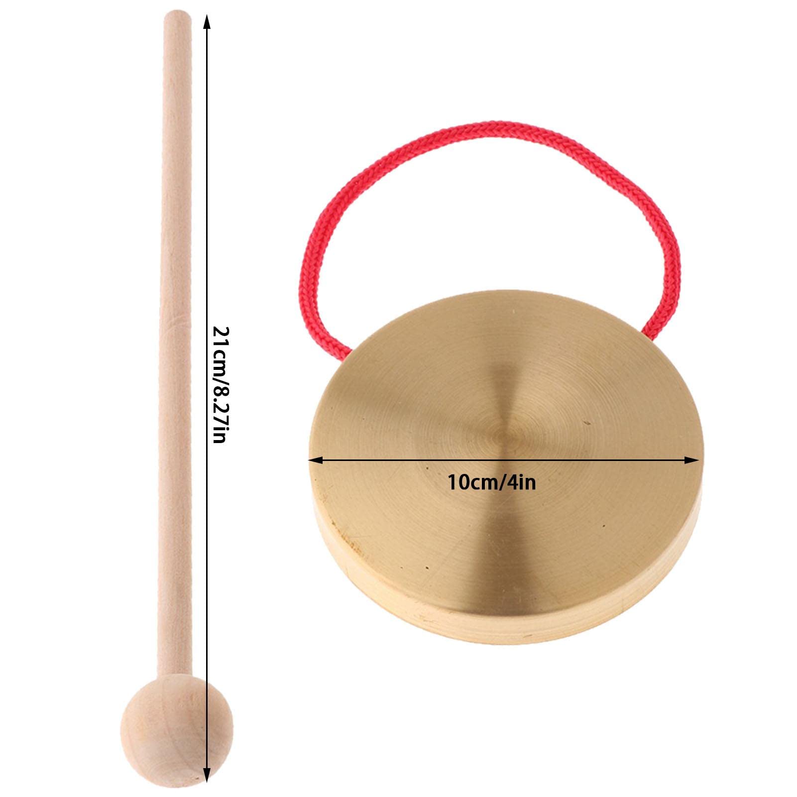 Uwariloy 4'' Mini Gongs Tambourine Cymbals Percussion Musical Instruments, Chinese Traditional Percussion Instrument Brass Gong with Round Play Hammer Drumstick for Celebration