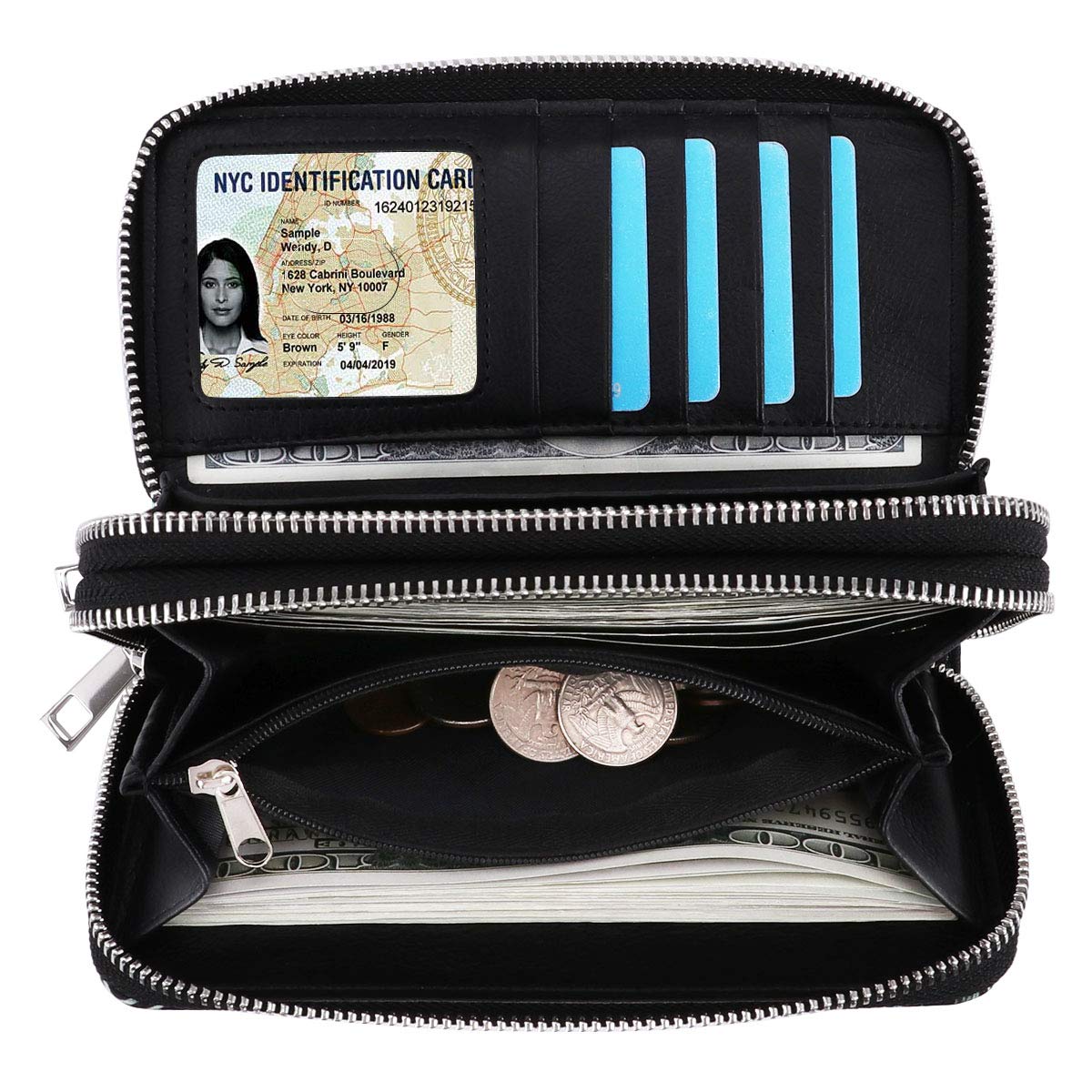 XEYOU Double Zipper Long Clutch Wallet Cellphone Wallet for Women with Removable Wristlet Strap