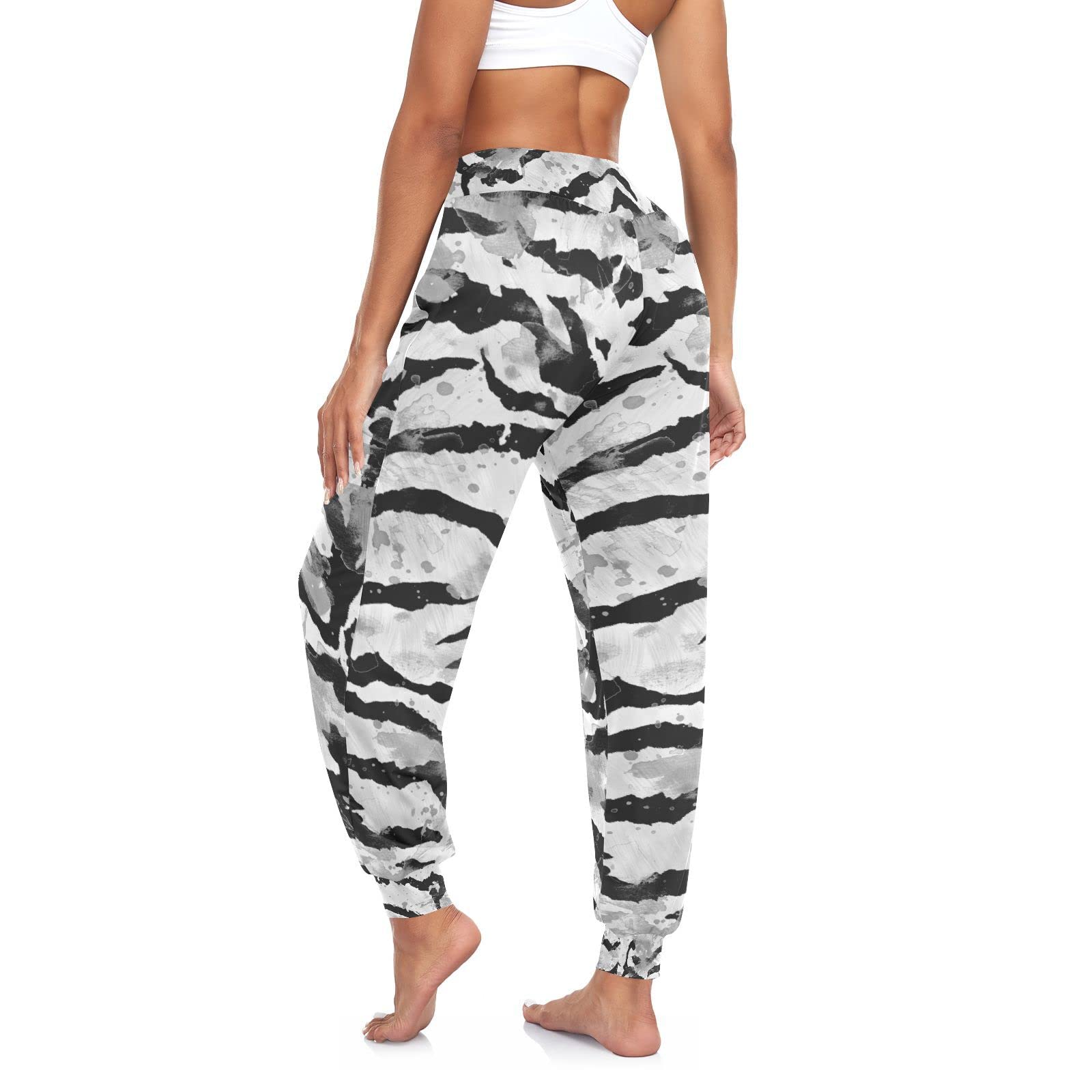 Yasala Harem Pants for Women Tiger Stripes Smocked Waistband Yoga Pants Hippie Palazzo Pants Athletic Workout Pants