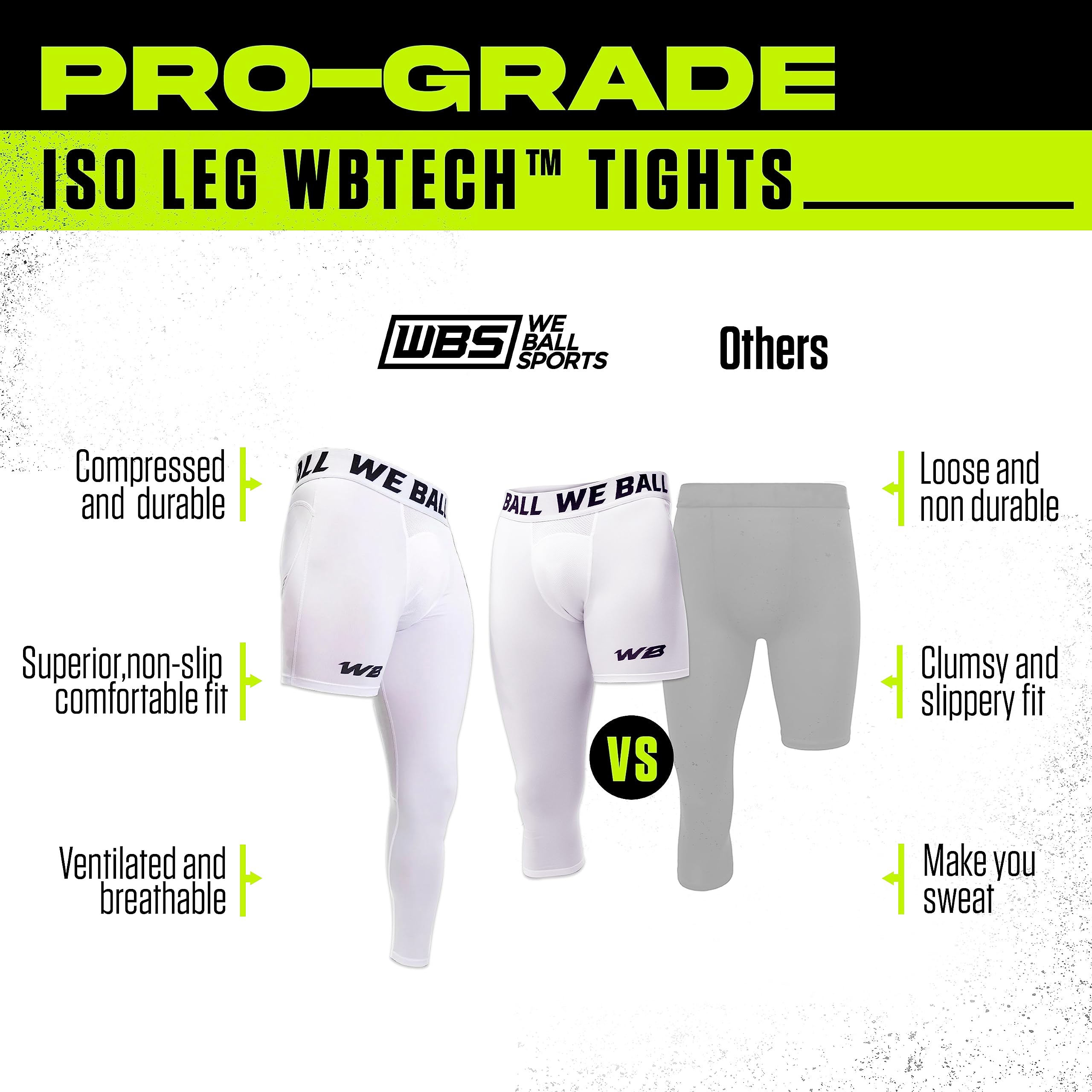 We Ball Sports Athletic Compression Tights | Men's Single Leg Sports Tights | One Leg Compression Base layer Leggings for men (Full, White)