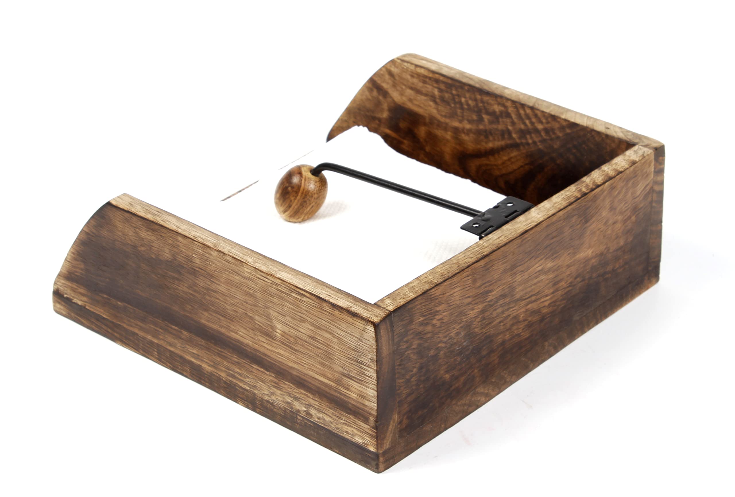 Wooden Napkin Holder Flat Scroll Collection, Bar Napkin Holder for Tables, Tableware Tissue Holder, Farmhouse Napkin Dispenser, Kitchen Bathroom Bedroom Countertop | 8" X 8" X 2.8" (Borwn)