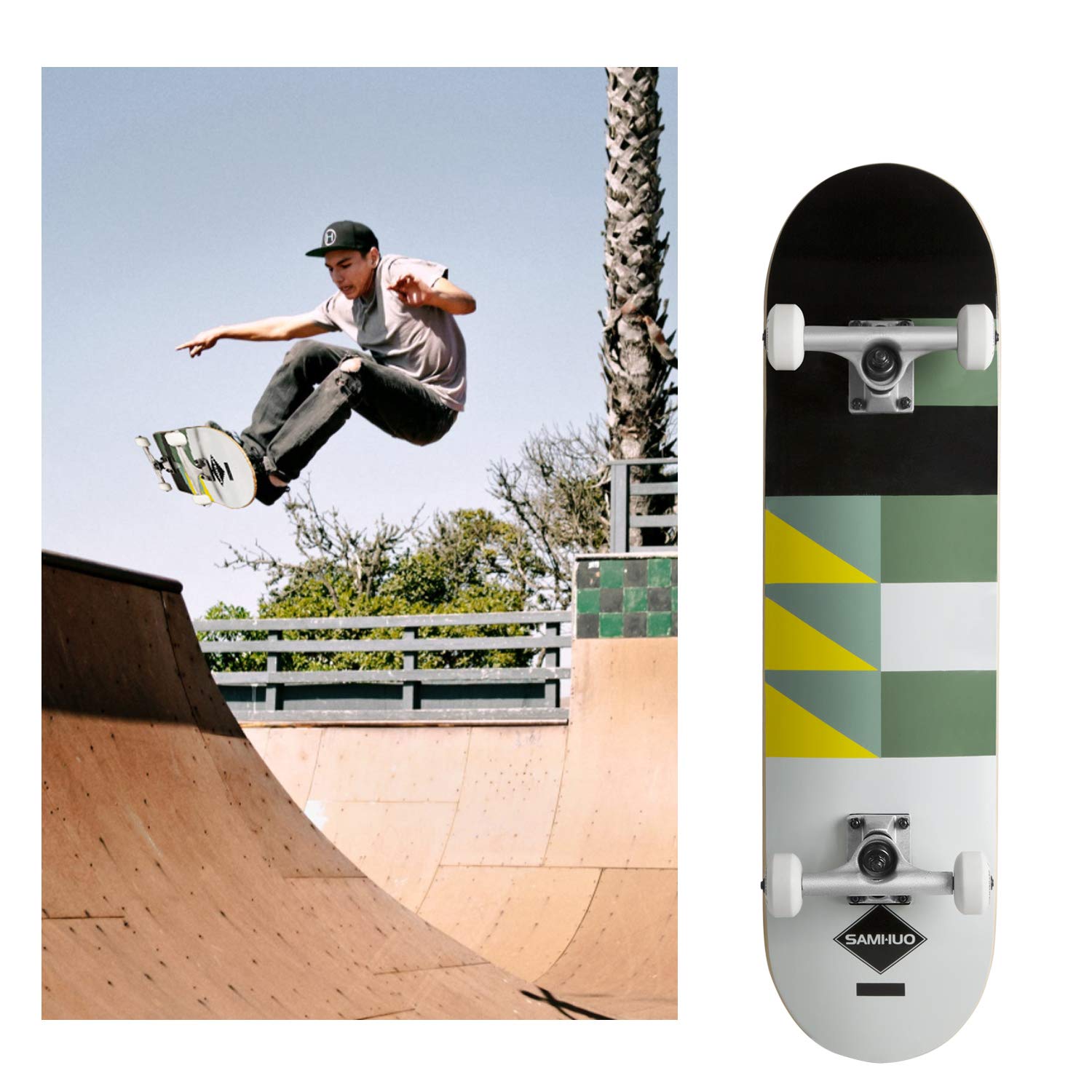 SAMHUO Skateboards for Beginners,31''X 8" Pro Complete Skateboard 7 Layer Canadian Maple Skateboard Deck for Extreme Sports and Outdoors