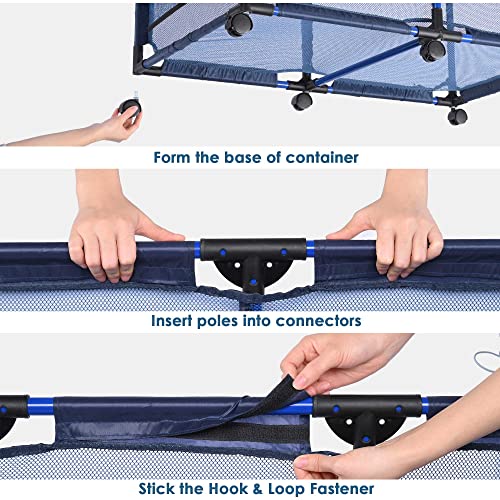 Yescom 36"x24"x35" Mesh Pool Storage Bin Netting Organizer Rolling Storage Cart Metal Frame Float Goggles Container Backyard Garage