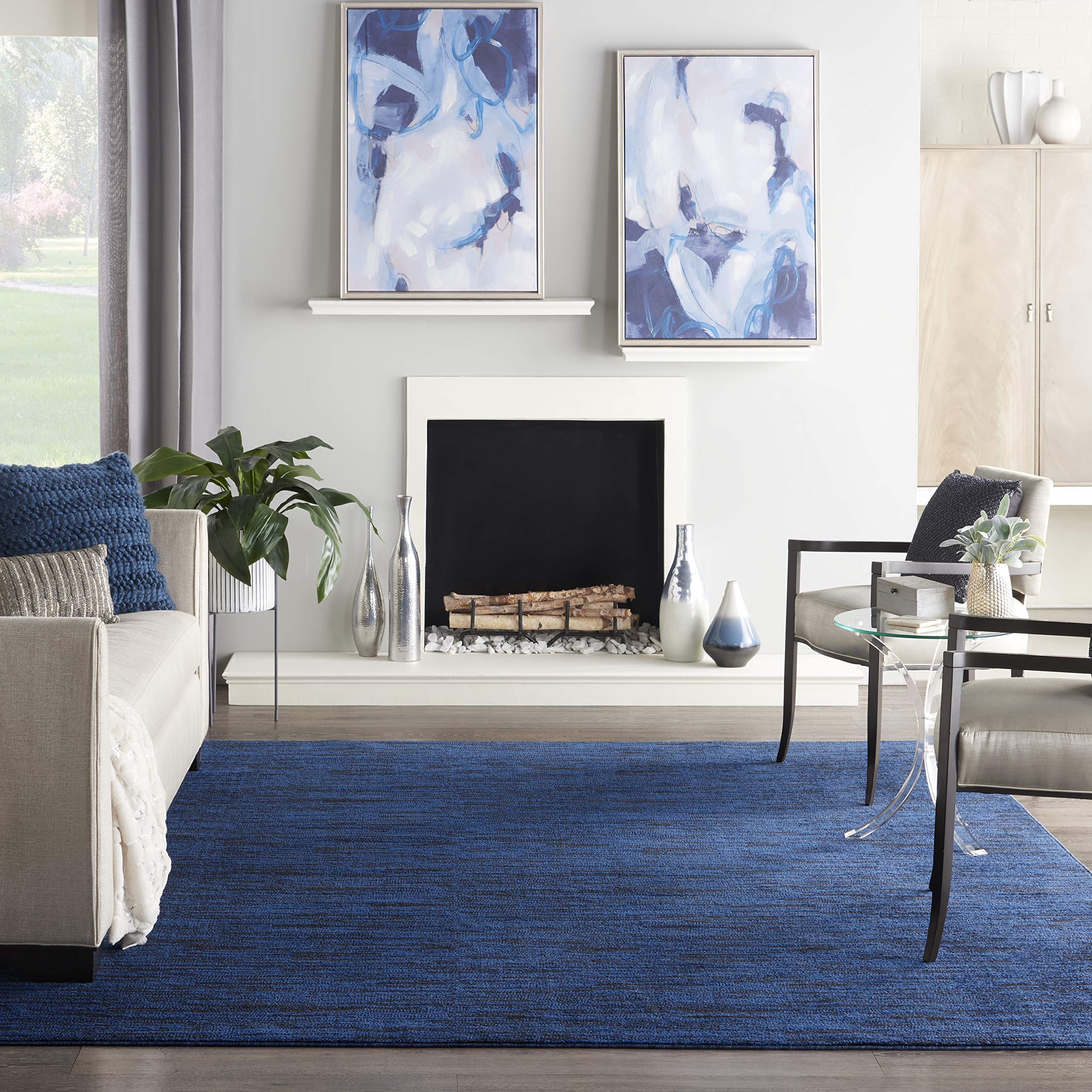 Nourison Essentials Indoor/Outdoor Midnight Blue 9' x 12' Area Rug, Easy Cleaning, Non Shedding, Bed Room, Living Room, Dining Room, Backyard, Deck, Patio (9x12)