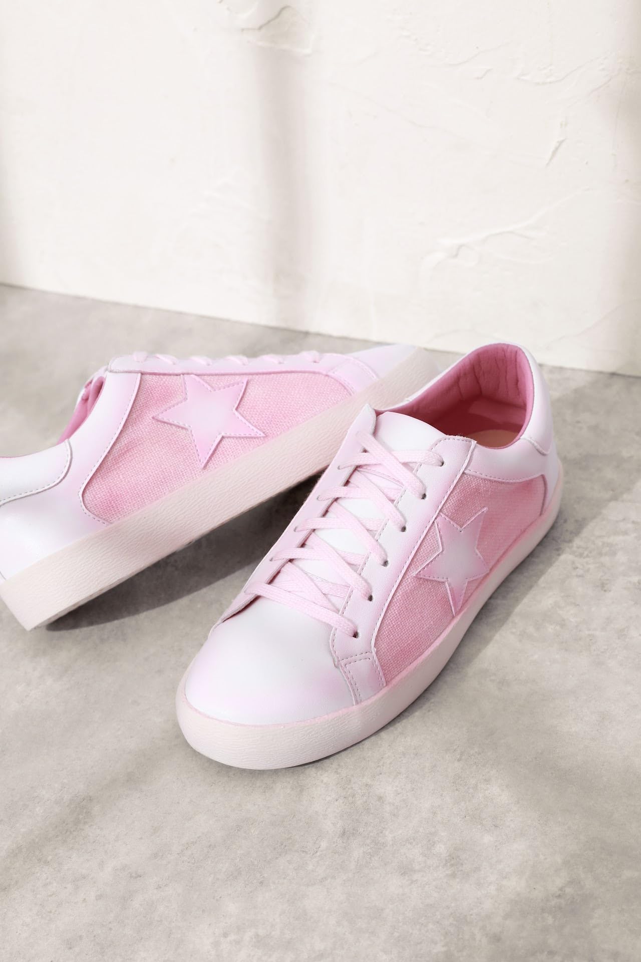 Mi.iM Sandy Rubber Sole Lace-up Leather Textile Star Sneakers (8.5, Pink)