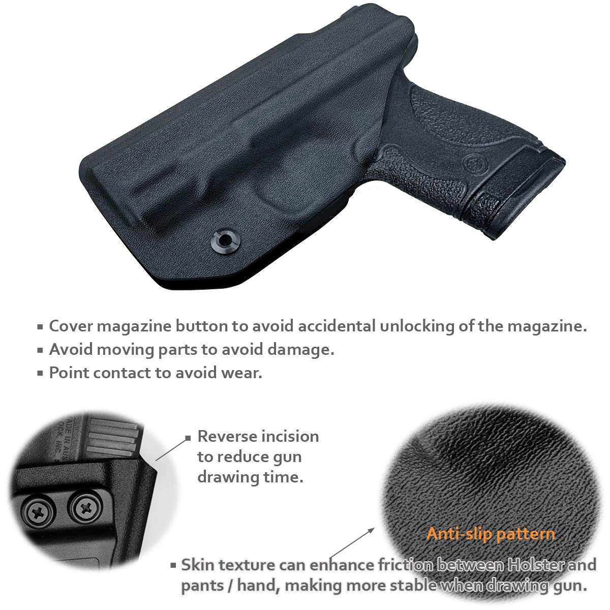 POLE.CRAFT M&P Shield 9mm Holster IWB Kydex for Smith & Wesson M&P Shield 9mm .40 3.1" Barrel S&W Pistol Case, Inside Waistband Holster M&P Shield 9mm 40, Right Hand Draw