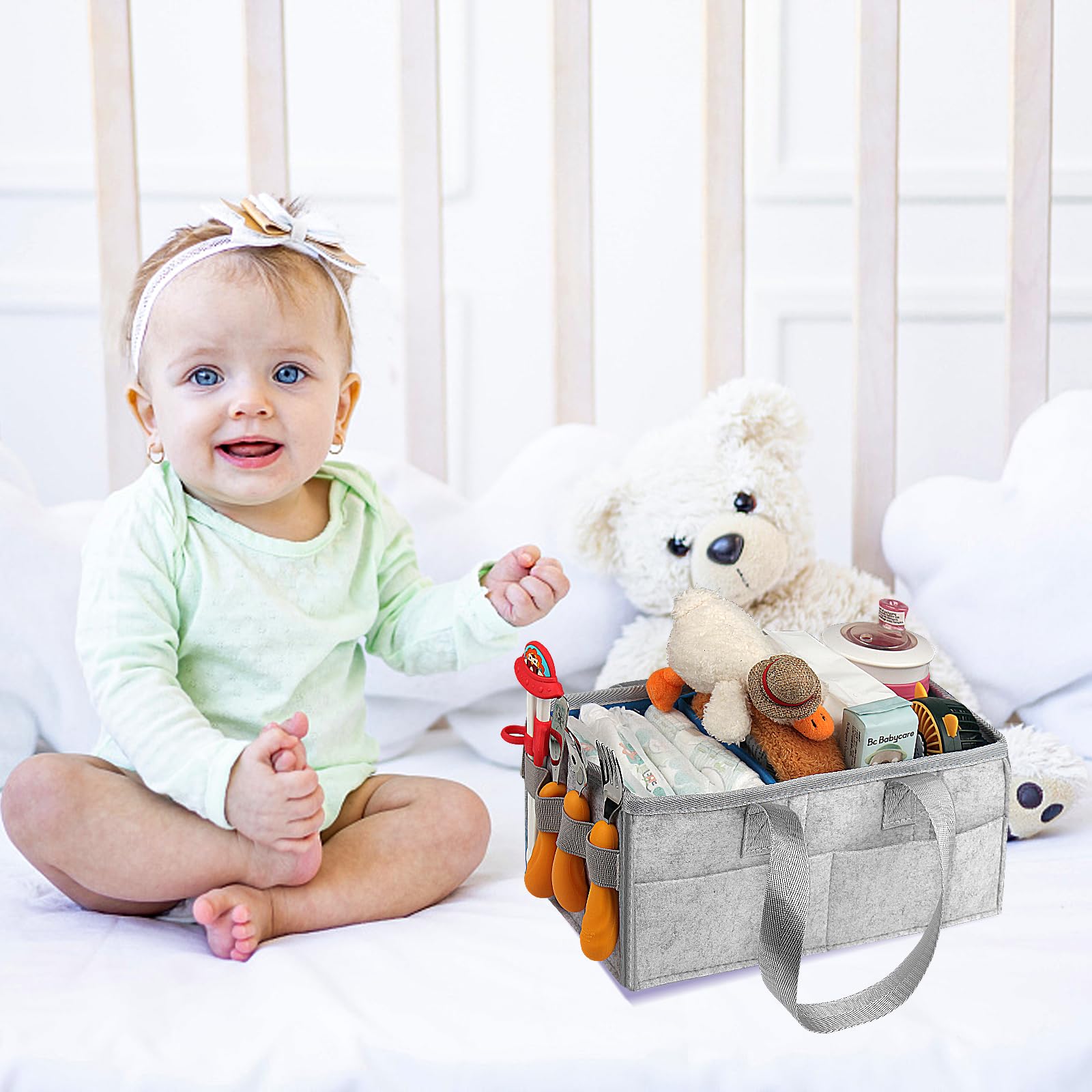 Samplife Baby Diaper Caddy Organizer,Portable Diaper Caddy for Newborn Baby Essentials With Handle, Travel Diaper Caddies for Changing Table Tote Bag Collapsible Nursery Storage Bin Basket