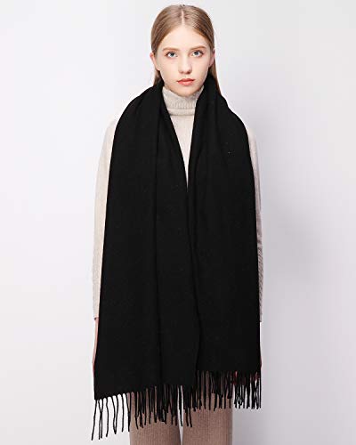 RIIQIICHY 100% Wool Scarf Pashmina Shawls and Wraps for Women Cashmere Warm Winter More Thicker Soft Scarves Black