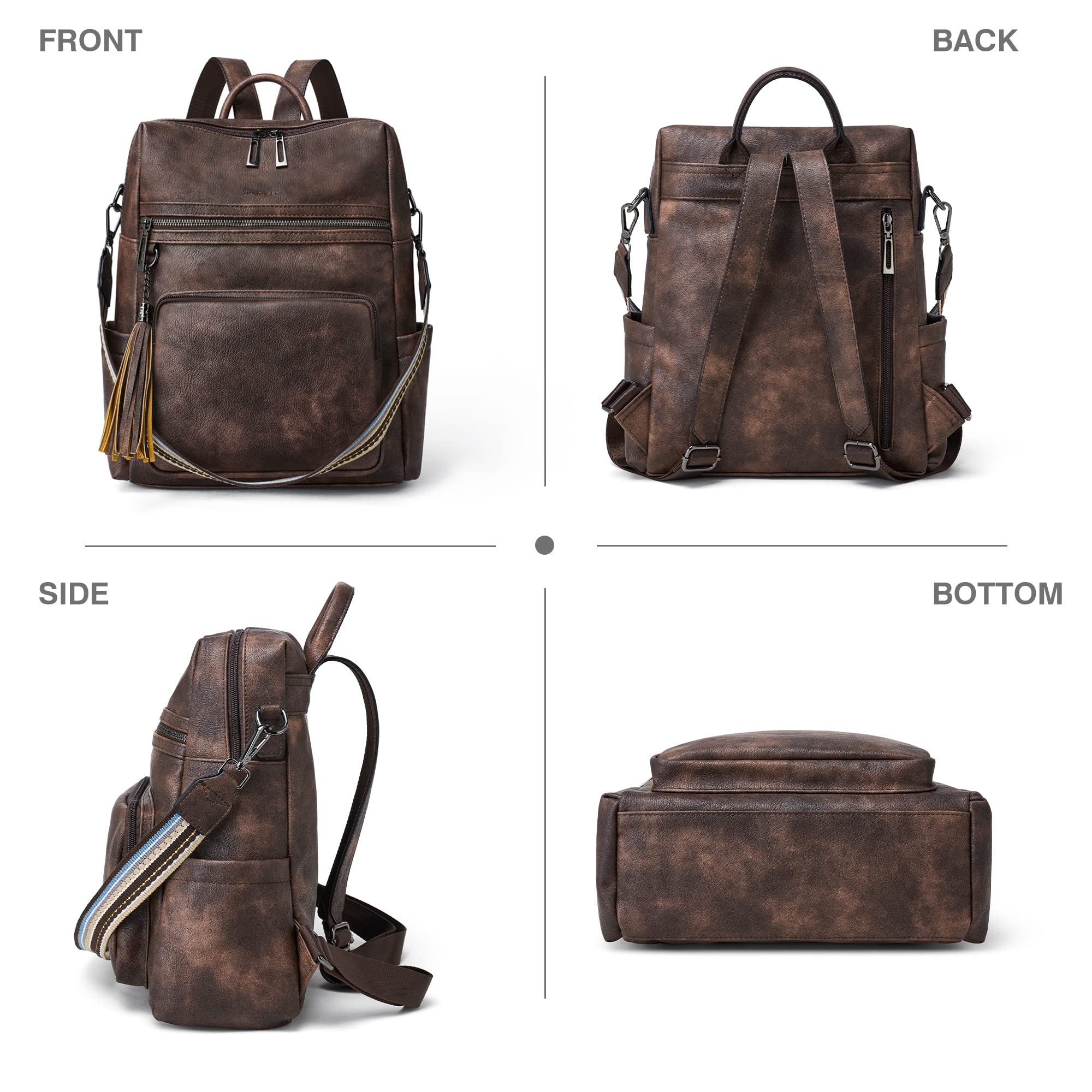 ZK-Queen Backpack Purse for Women Fashion Leather Designer Backpack Purses With Wristlets Travel Shoulder Bags With Tassel