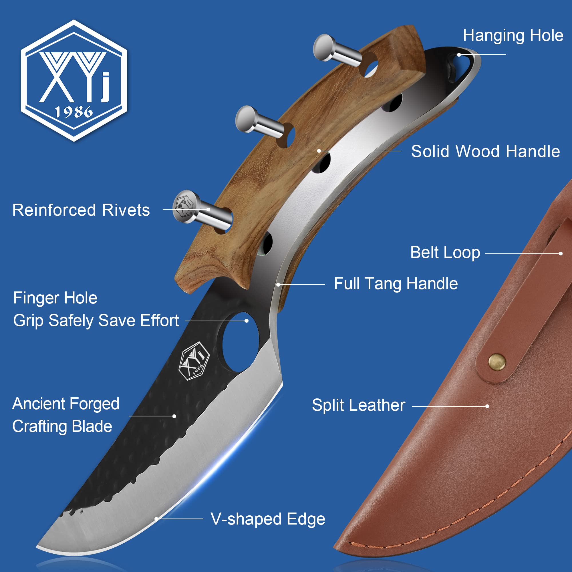 XYJ Kitchen Knife Set Paring Utility Santoku Slicing Bread Chef Knife Handmade Forged Butcher Knife With Carry Sheath Roll Bag Sharpener Rod Mini Whetstone