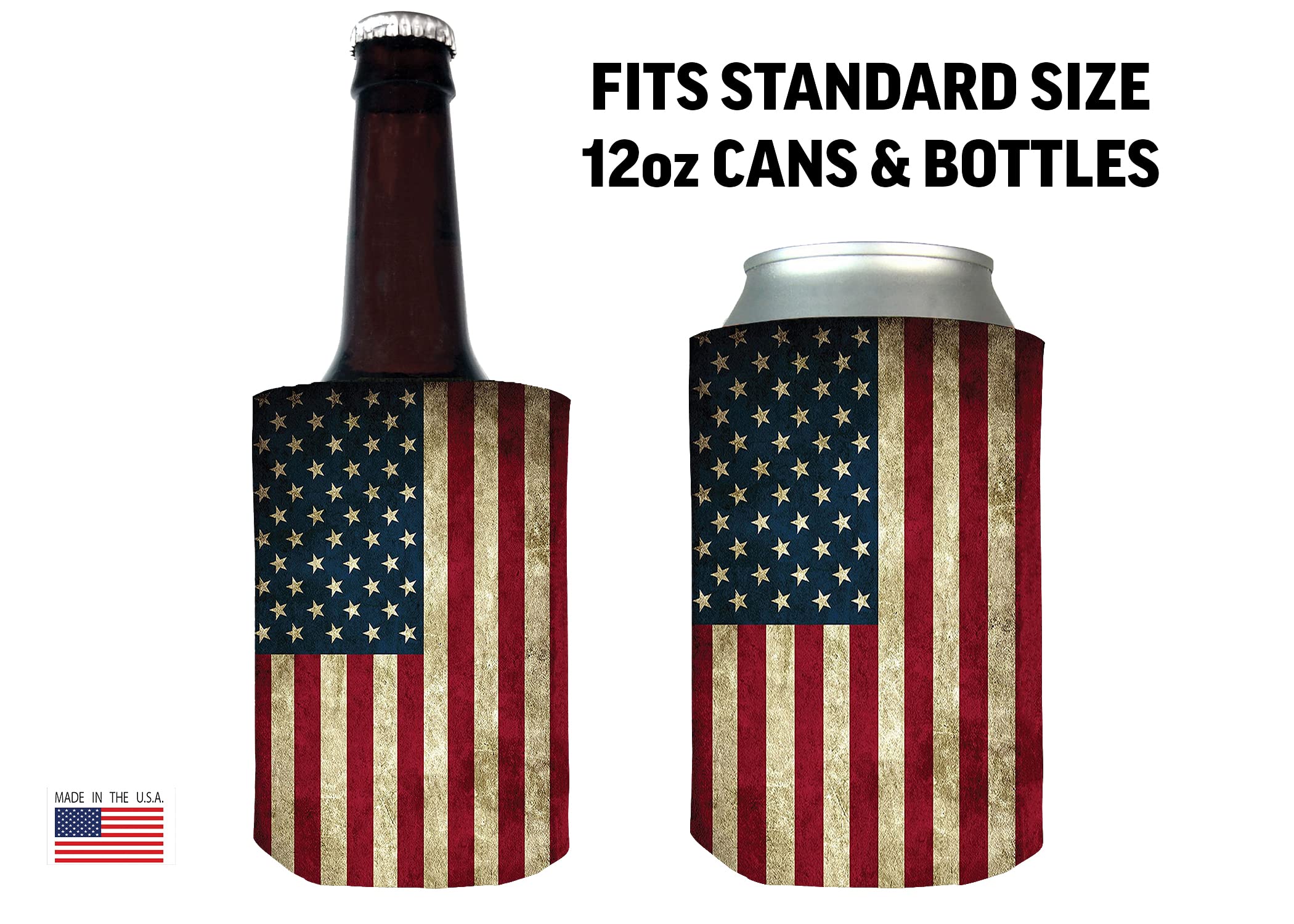Rogue River Tactical USA Flag Pledge Of Allegiance, Rustic Flag Bundle Collapsible Beer Can Bottle Beverage Cooler Sleeves 2 Sets of 2 Packs Gift Set Combo