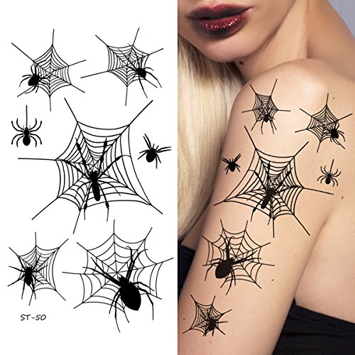 SupperbĀ® Temporary Tattoos - Spiders and Spider Net Horror Cobweb Spider Halloween Tattoos (Spider Net)